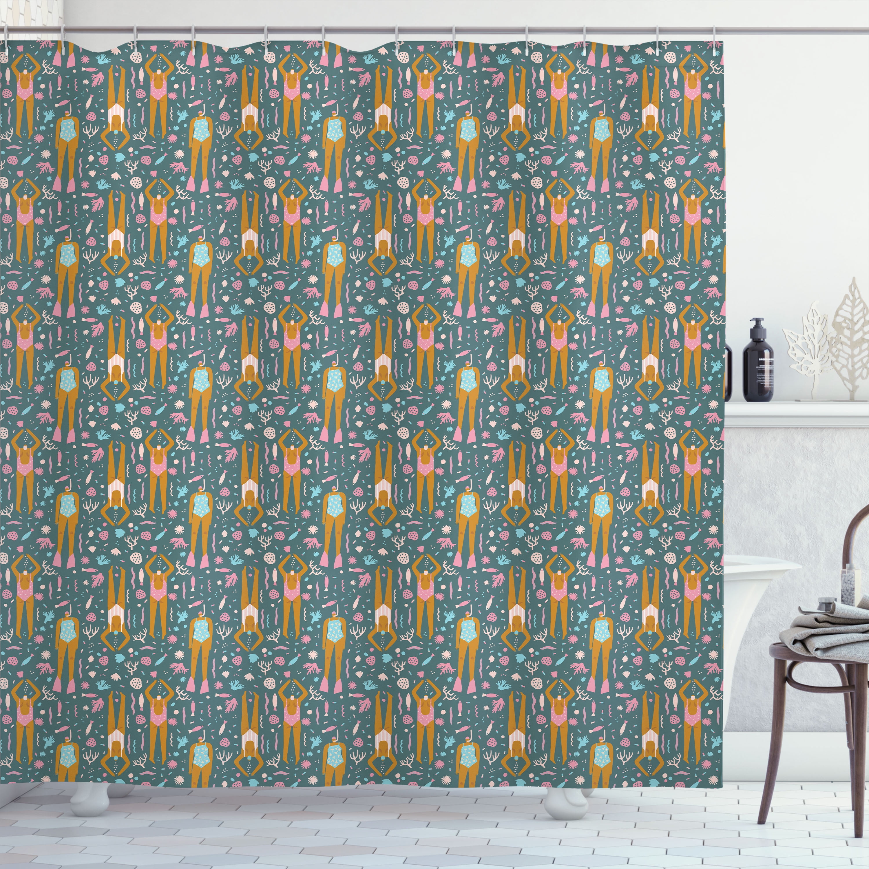 Ambesonne Summer Shower Curtain, Doodle People Swimsuits Art, 69"Wx70"L ...