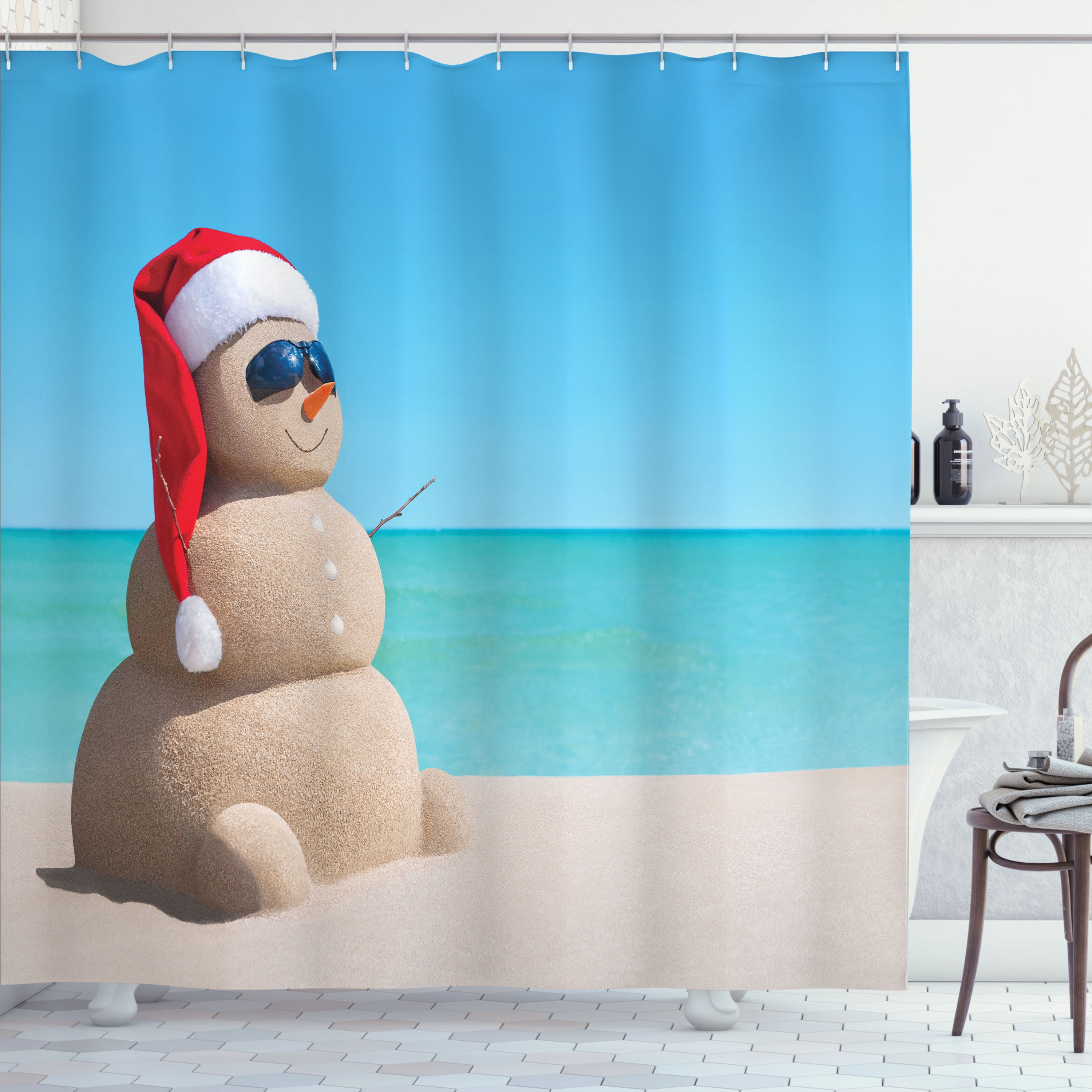 Ambesonne Summer Shower Curtain, Photo of a Sandy Snowman, 69"Wx70"L ...