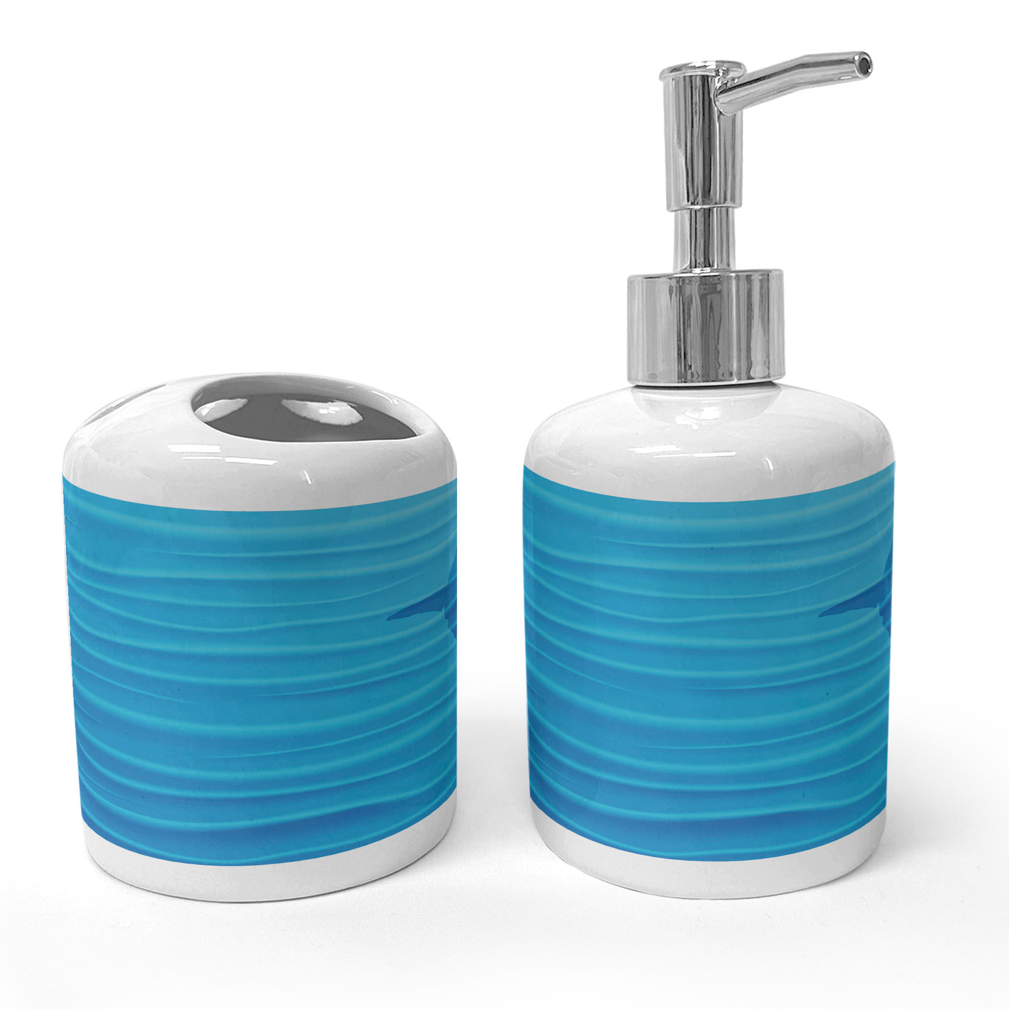 Ambesonne Summer Soap Dispenser & Toothbrush Holder Set, Wild Shark in ...