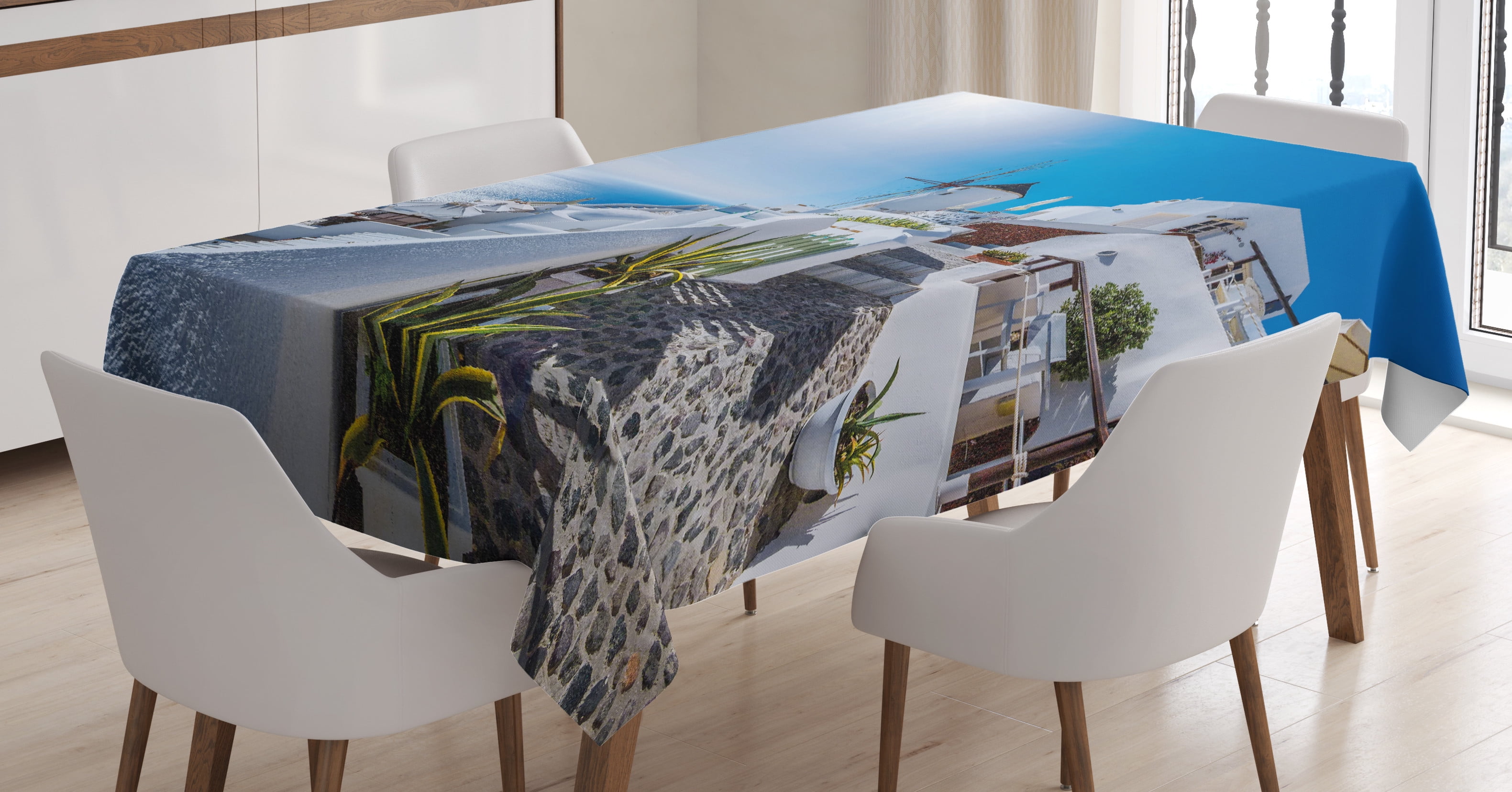 Ambesonne Summer Tablecloth Rectangular Table Cover, Oia Village in ...