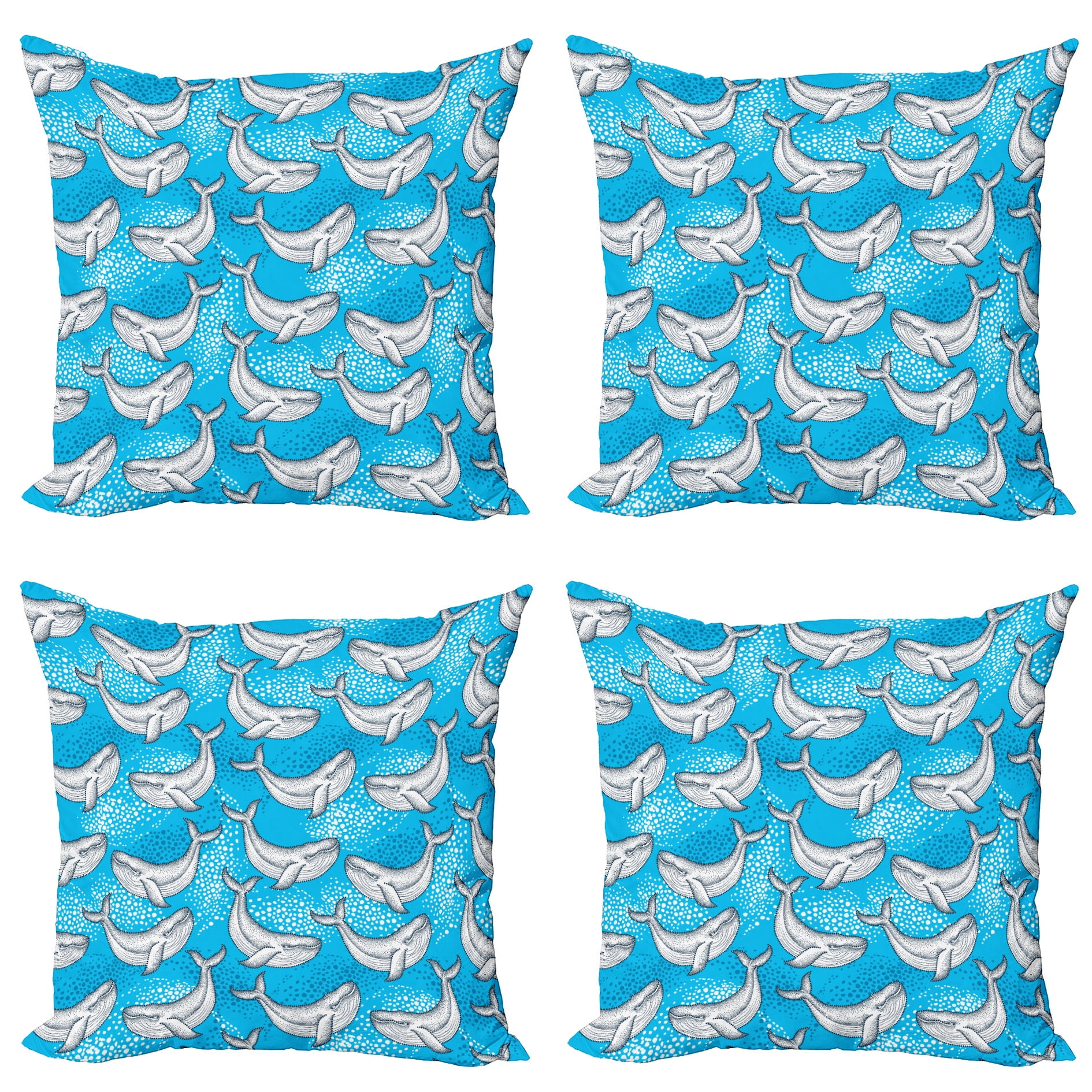 Ambesonne Summer Throw Pillow Cover 4 Pack, Dotted Whale Sea Ocean, 16 ...