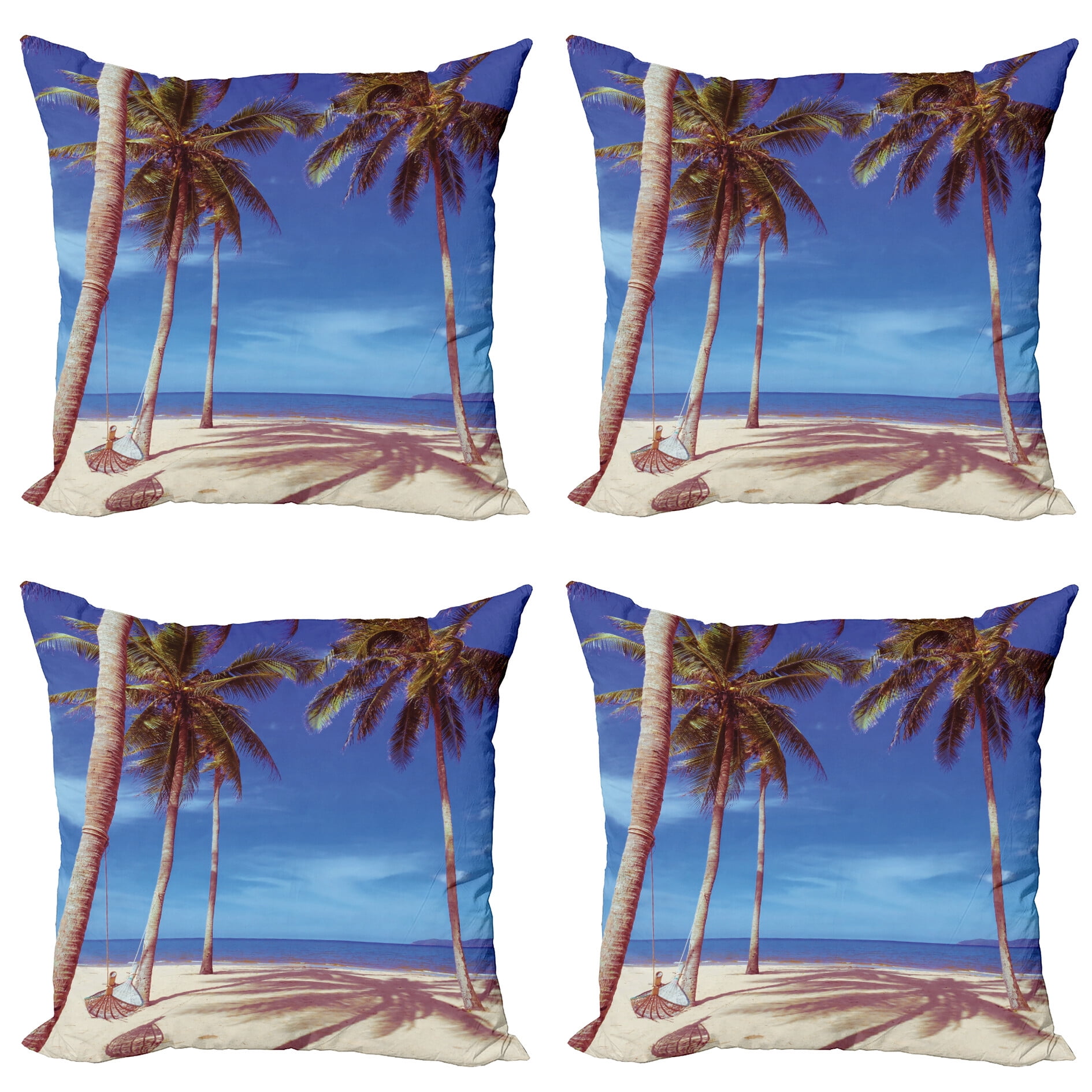Ambesonne Summer Throw Pillow Cover 4 Pack, Ocean Palms Warm Beach, 16 ...