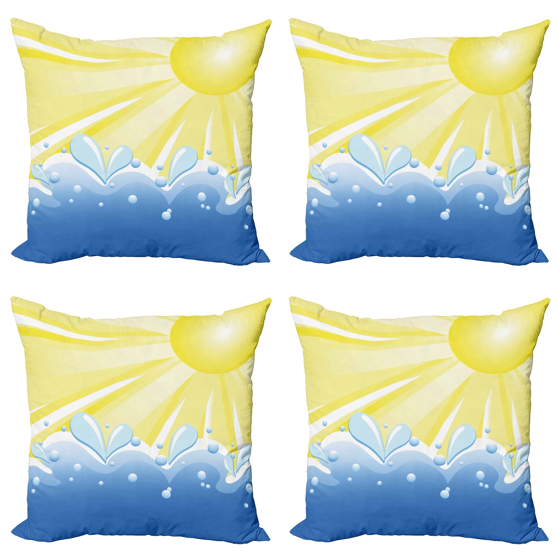 Ambesonne Summer Throw Pillow Cover 4 Pack, Vector Sun Wavy Sea, 20 ...