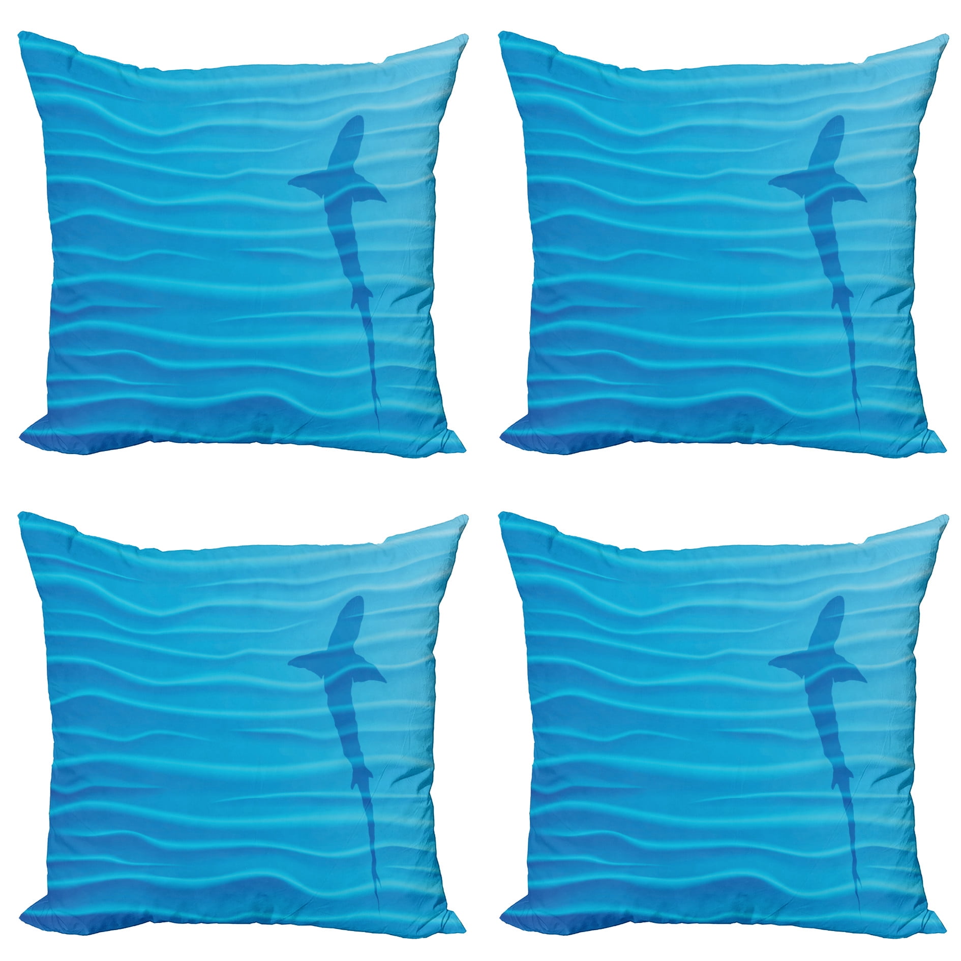 Ambesonne Summer Throw Pillow Cover 4 Pack, Wild Shark in Ocean, 24 ...