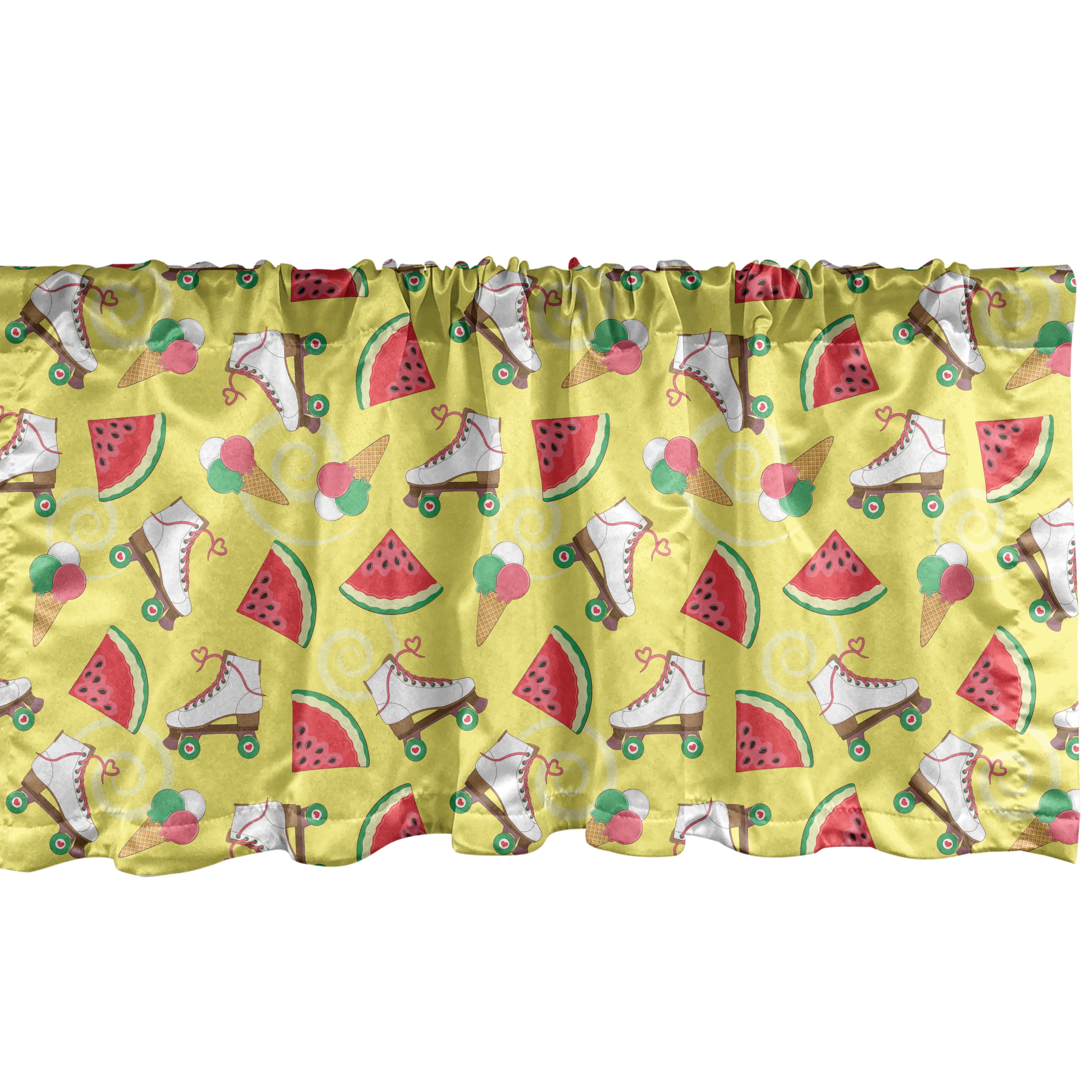 Ambesonne Summer Window Valance, Ice Cream and Roller Skates, 42" x 18 ...