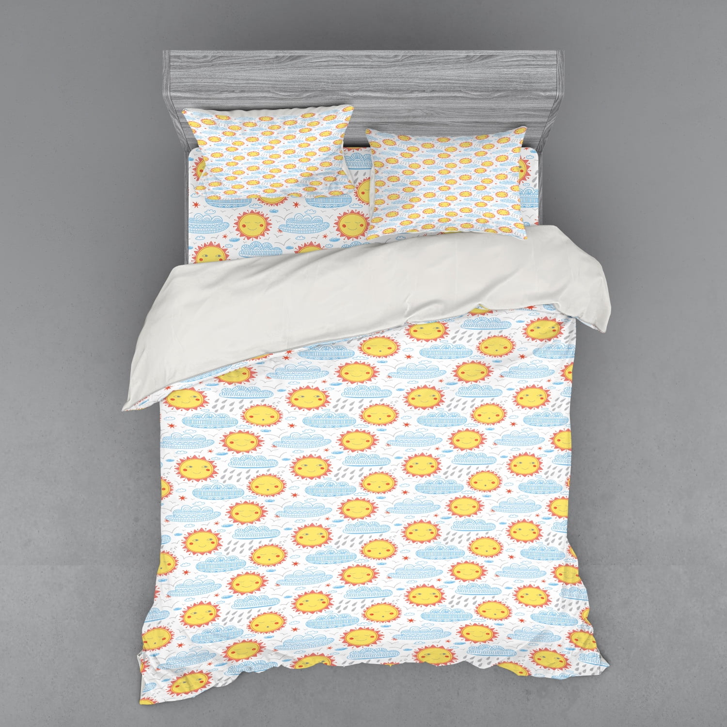 Ambesonne Sun Bedding Set 4 Pcs, Sun Rainy Clouds Art, Queen, White ...