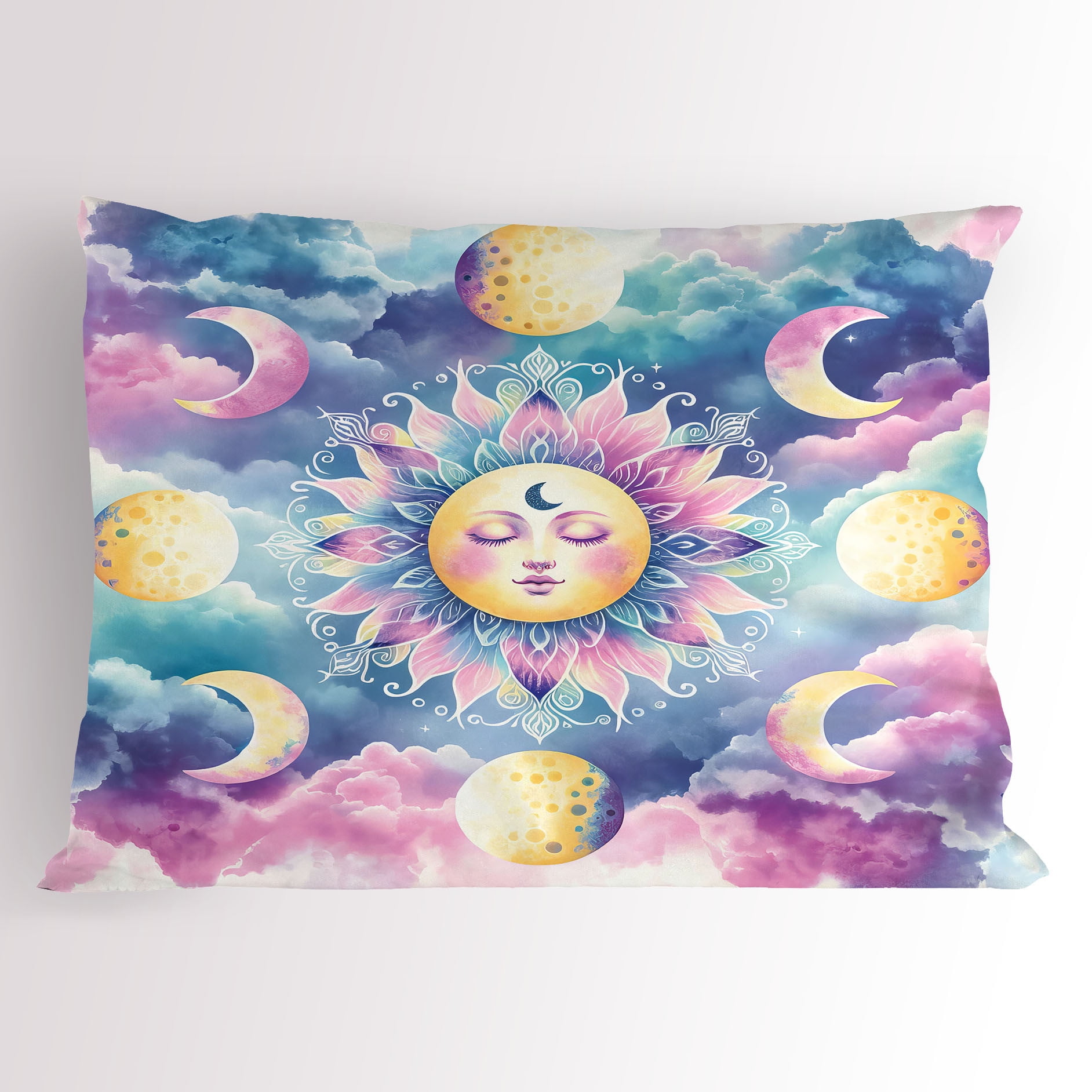 Ambesonne Sun and Moon Pillow Sham, Boho Sky Clouds Lunar, 26" X 20", Pale Purple Blue and Cream ...