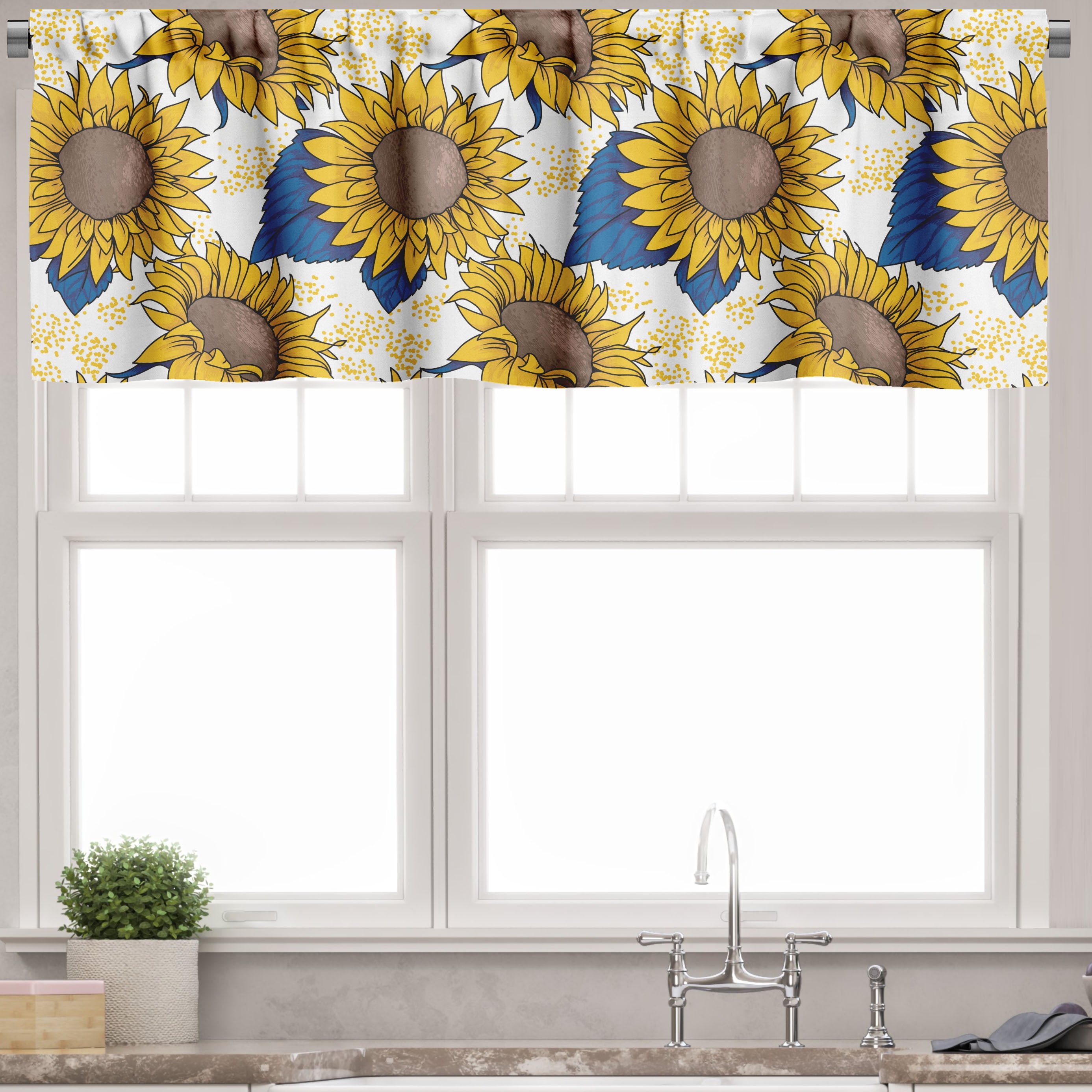 Ambesonne Sunflower Valance Pack of 2, Graphic Harvest Yield, 42"X12 ...