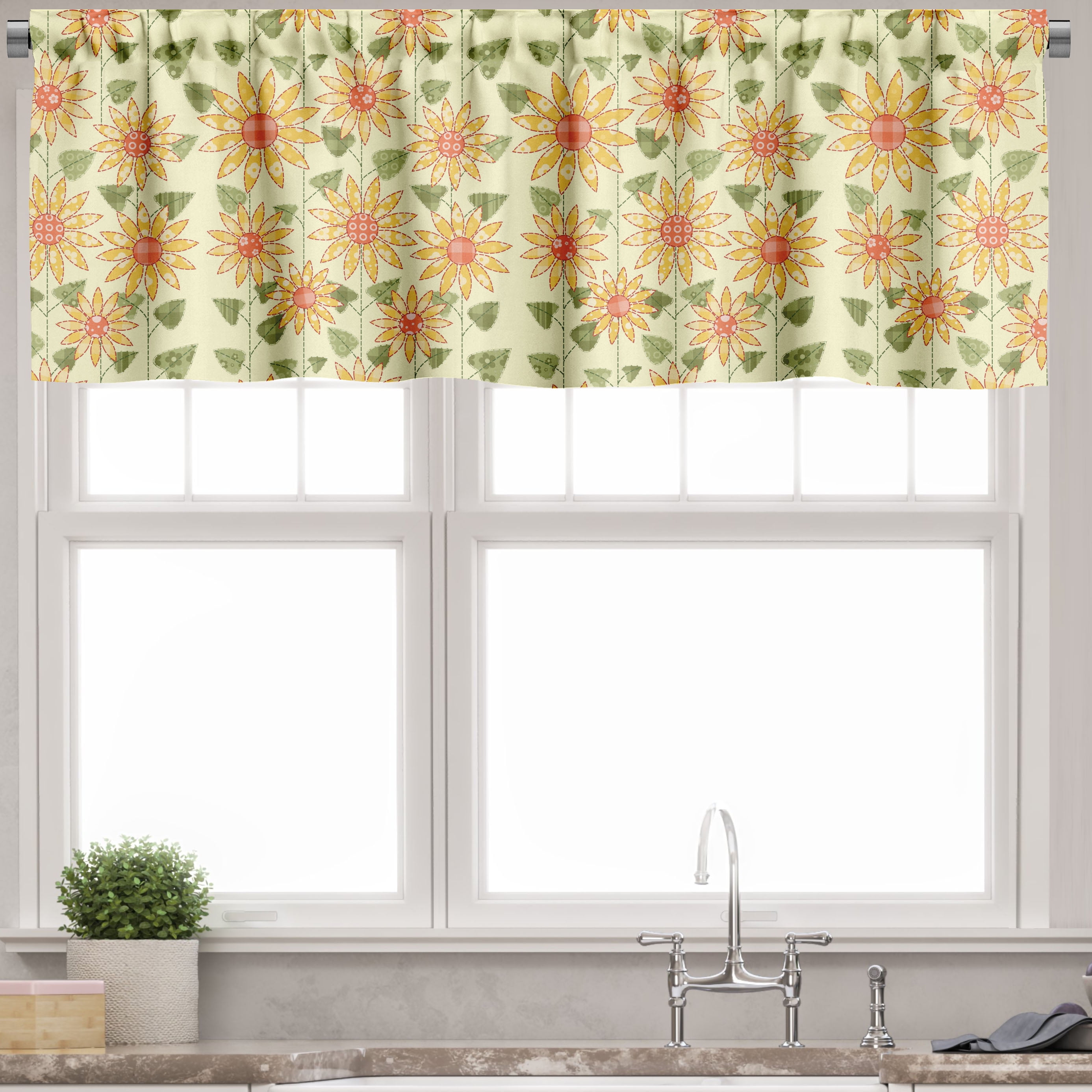 Ambesonne Sunflower Valance Pack of 2, Patchwork Style Art, 54"X18 ...