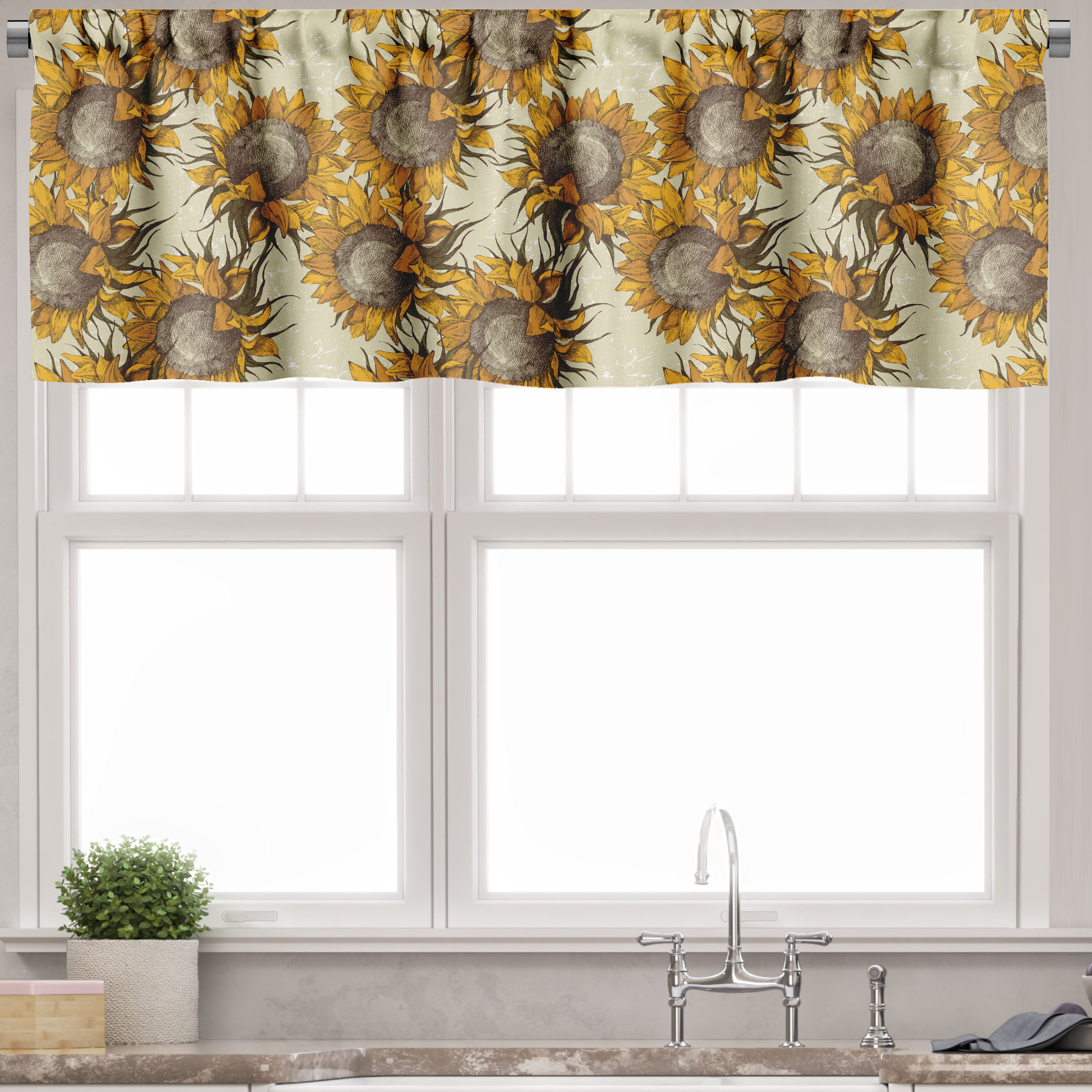 Ambesonne Sunflower Valance Pack of 2, Vintage Nature Ornament, 54"X12 ...