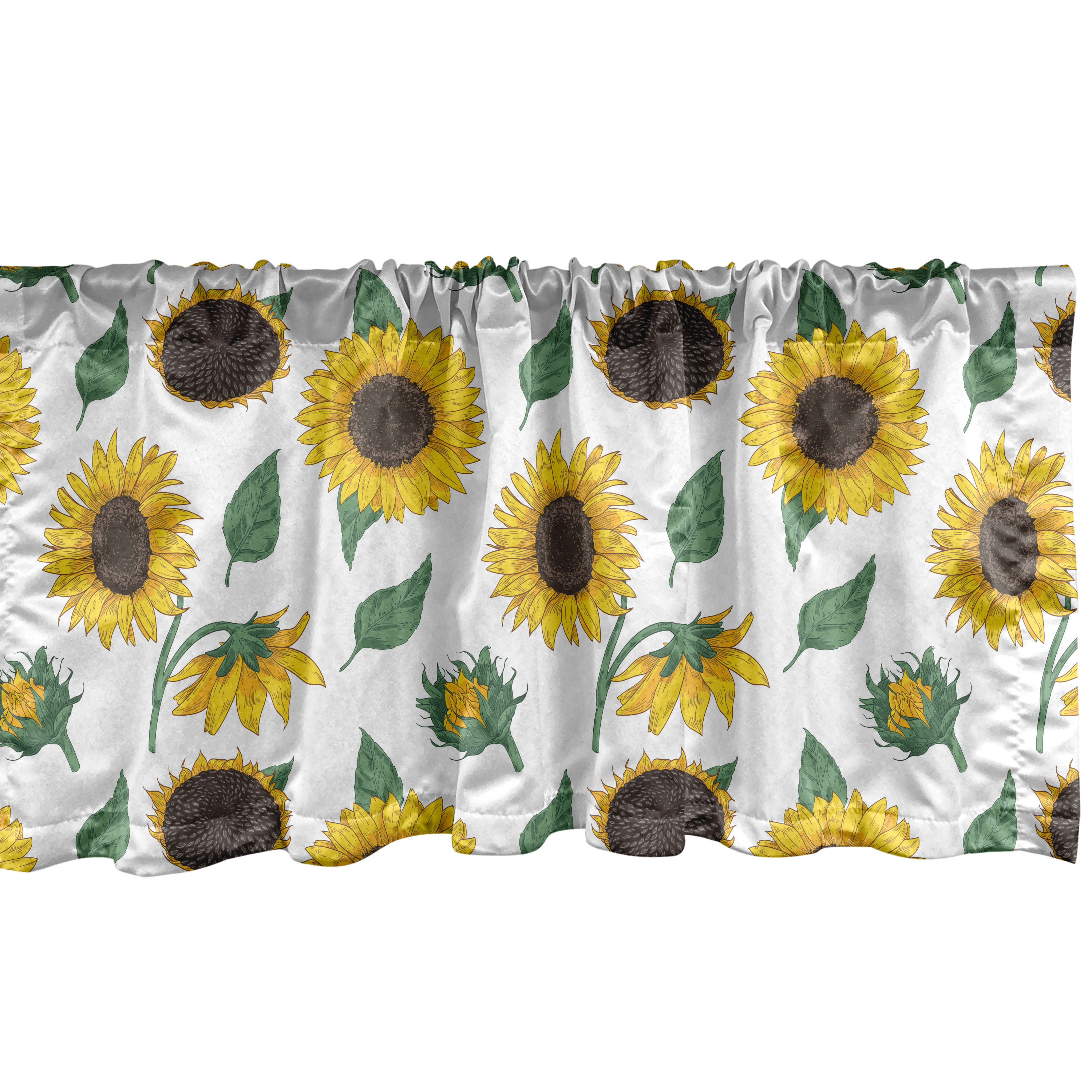 Ambesonne Sunflower Window Valance, Hand-drawn Floral Art, 54" X 18 ...