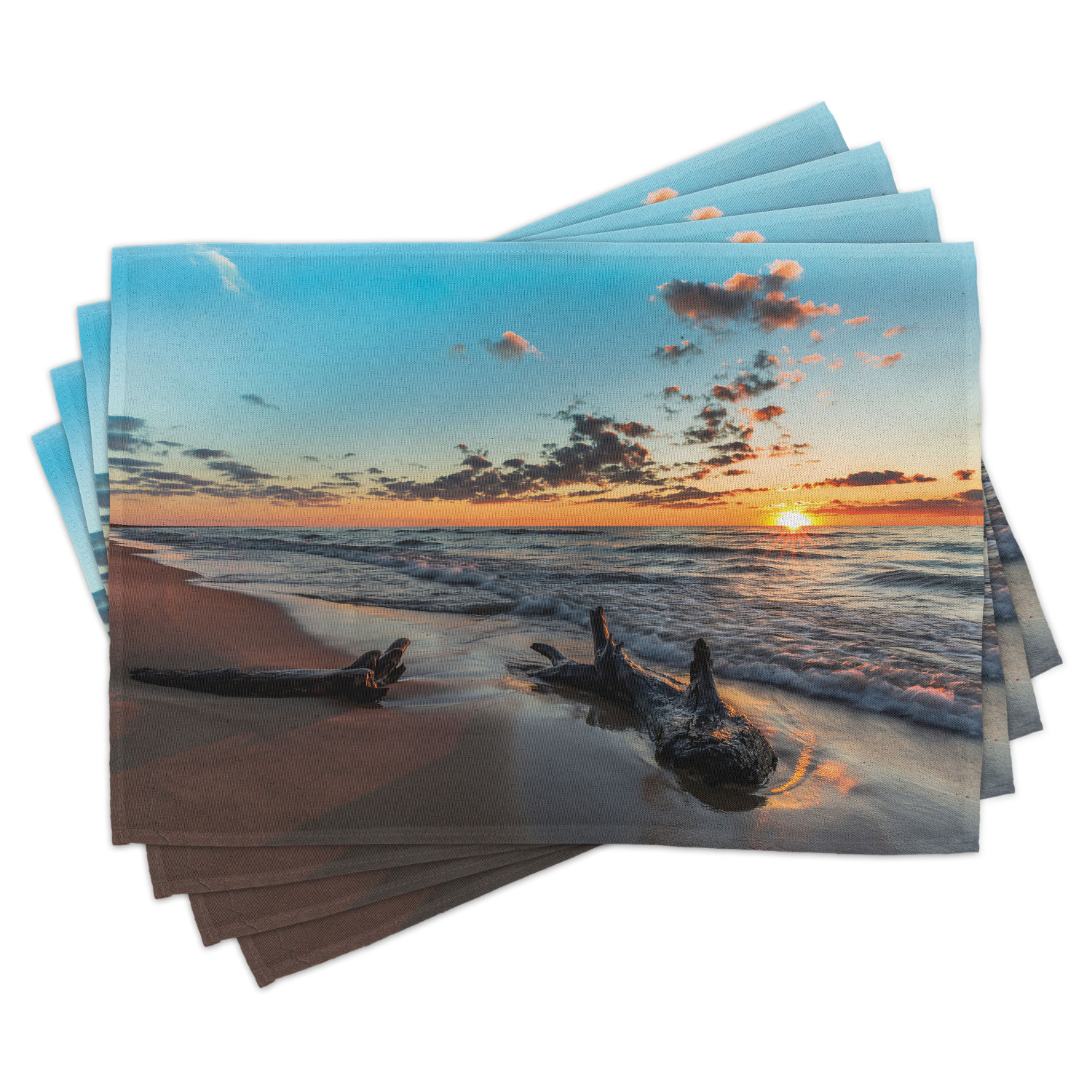 Ambesonne Sunset Place Mats Set of 4, Cloudy Sky Digital View, Standard ...