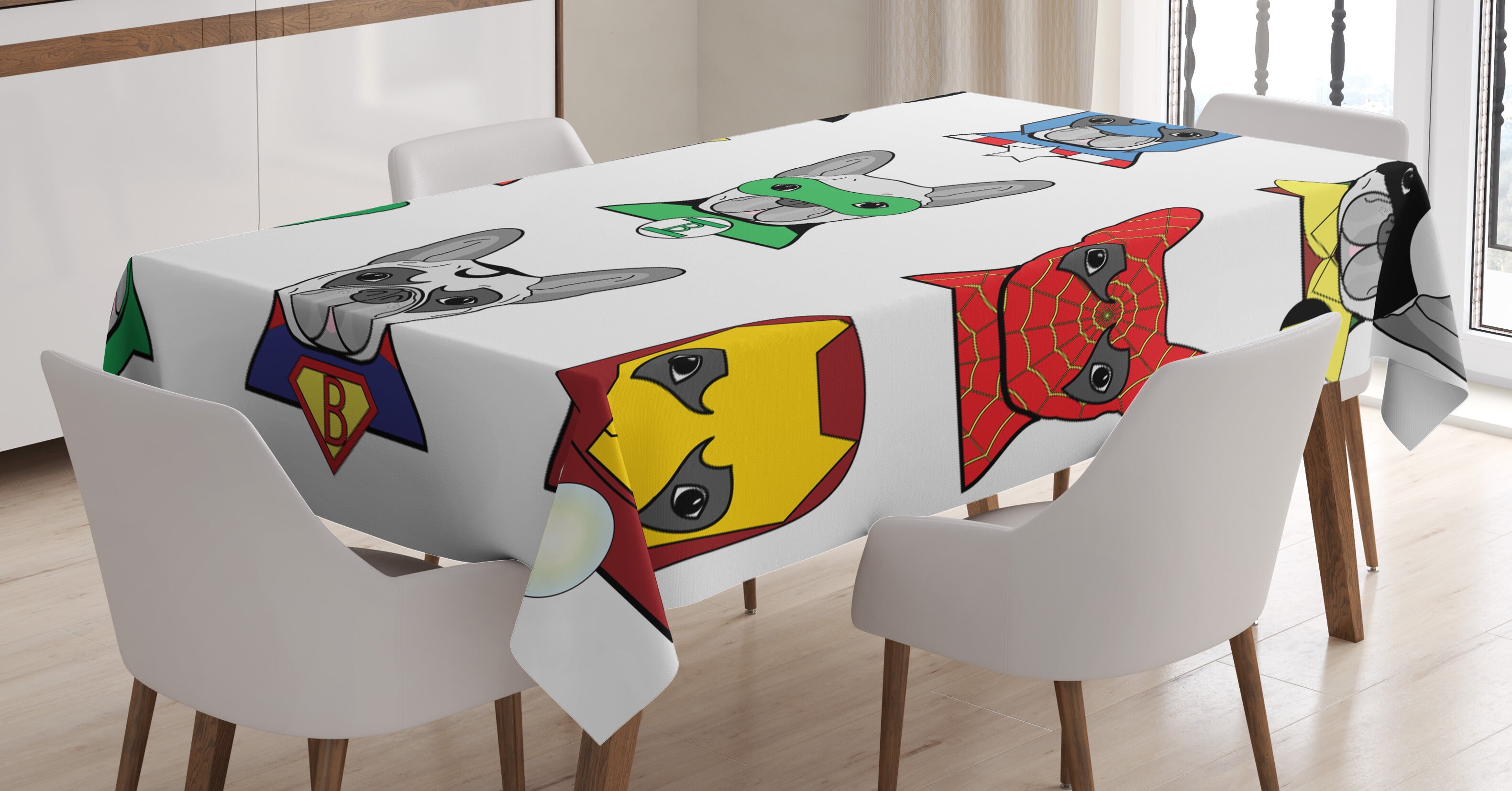 Ambesonne Superhero Tablecloth Rectangular Table Cover, Cartoon Bulldog ...