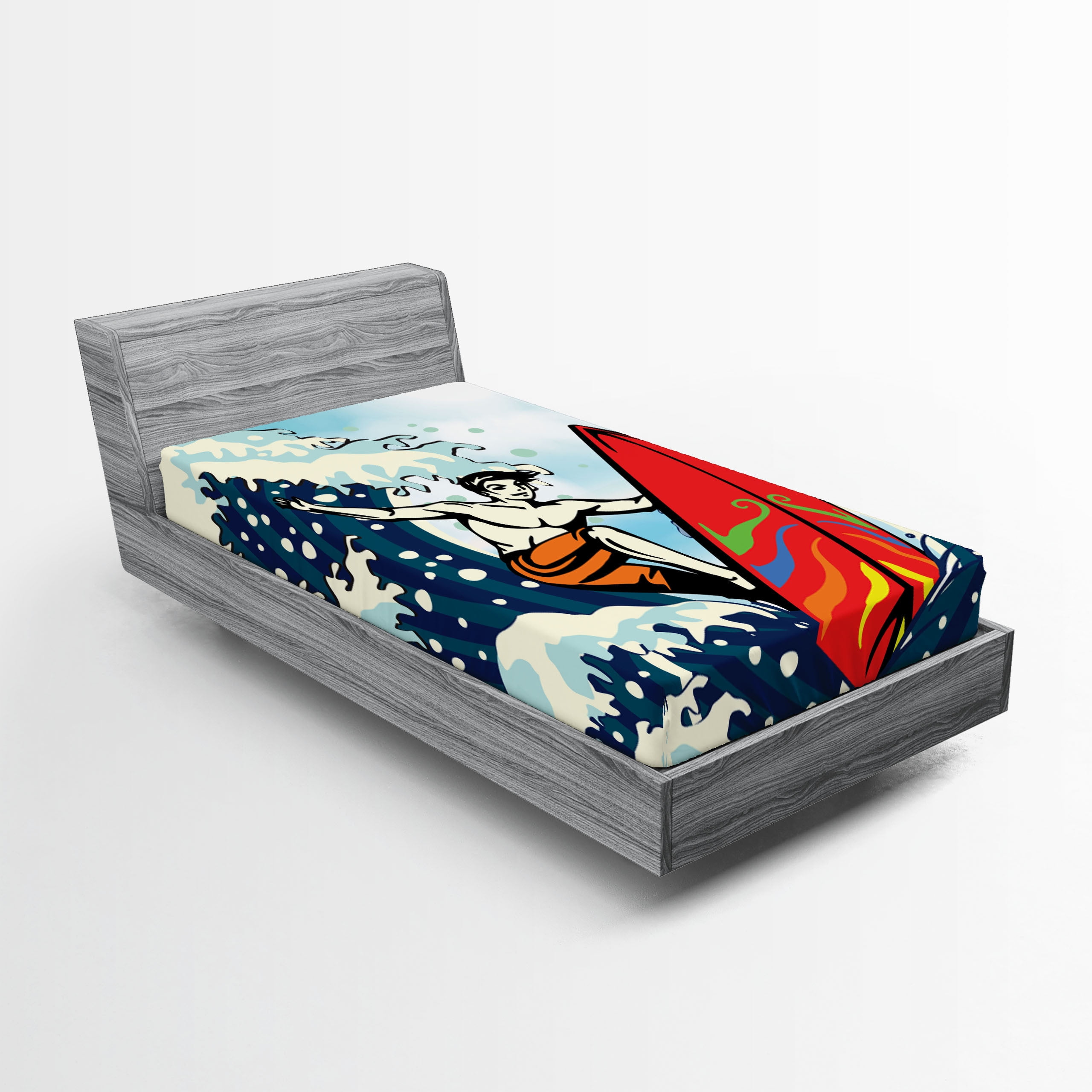 Ambesonne Surf Fitted Sheet, Summer Cartoon Surfing Boy, Twin XL Size ...