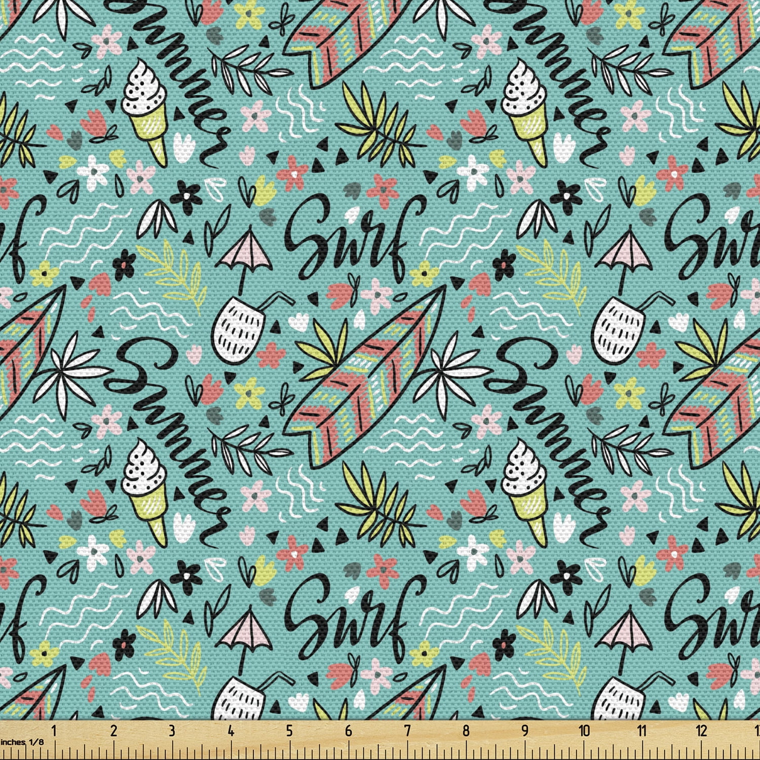 Ambesonne Surfboard Fabric by the Yard Upholstery, Tropic Floral Design ...