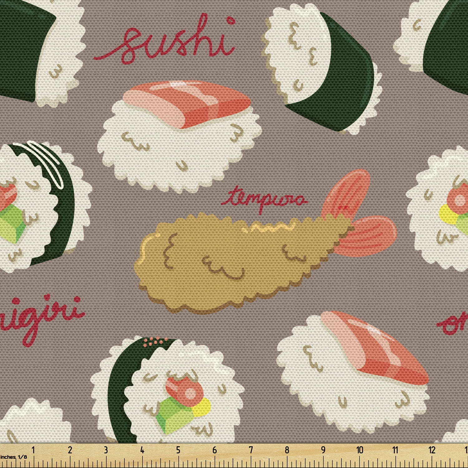 Ambesonne Sushi Fabric by the Yard Upholstery, Delicious Onigiri and ...