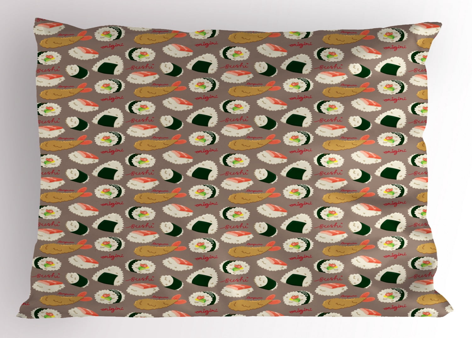 Ambesonne Sushi Pillow Sham, Delicious Onigiri and Tempura, 26" X 20 ...