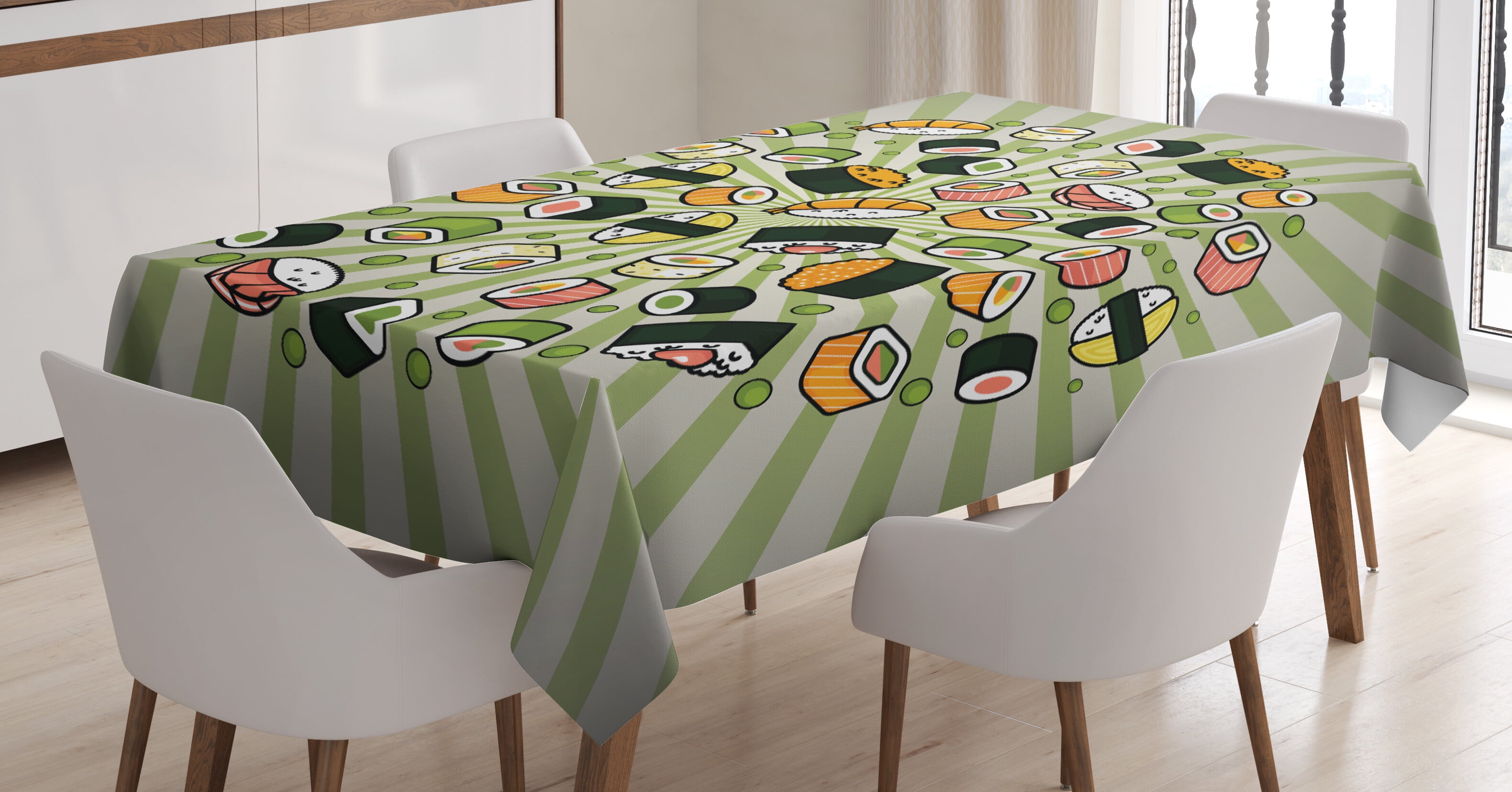 Ambesonne Sushi Tablecloth Rectangular Table Cover, Manga Style ...
