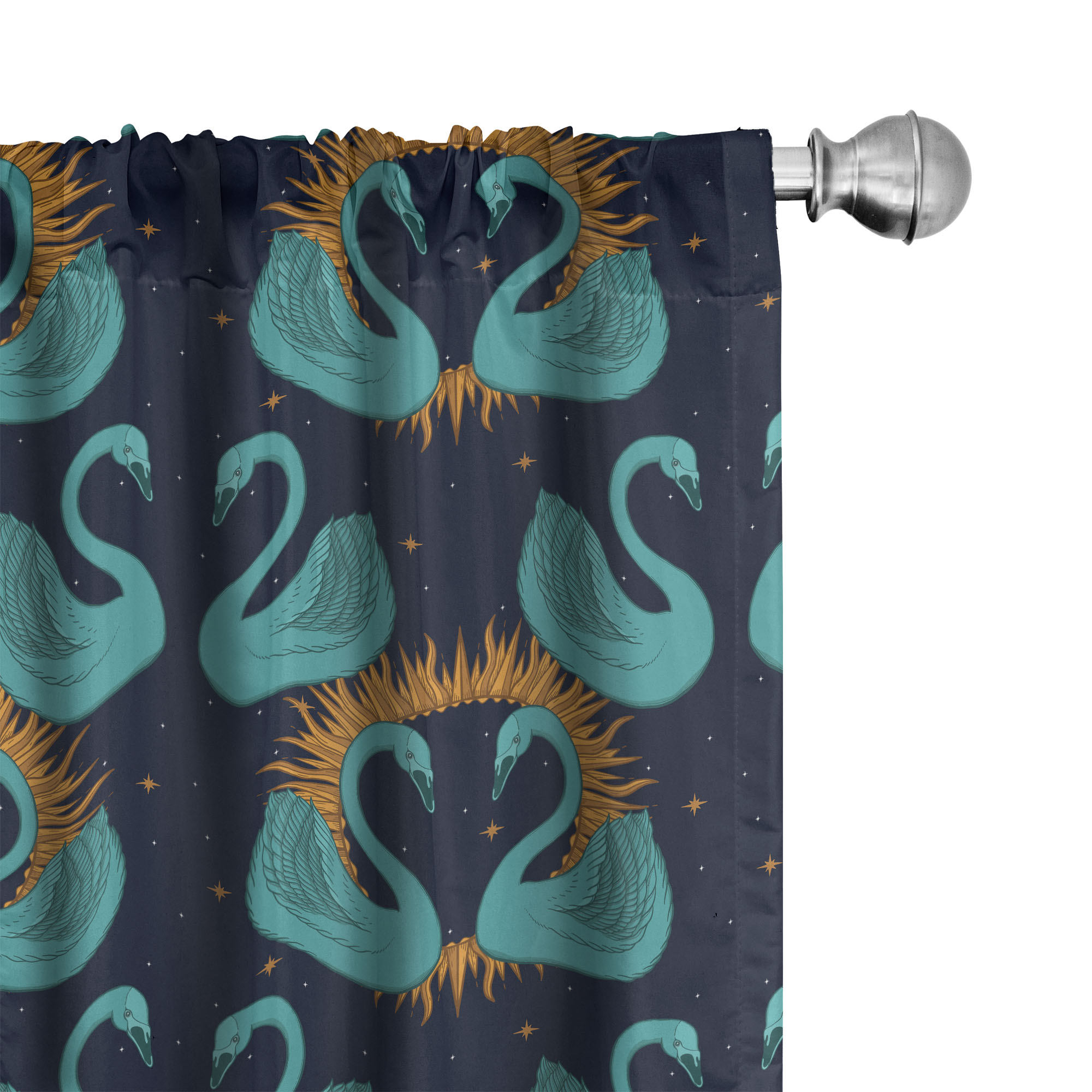 Ambesonne Swan Curtains, Aquatic Birds and Sun Pattern, Pair of 28"x63 ...