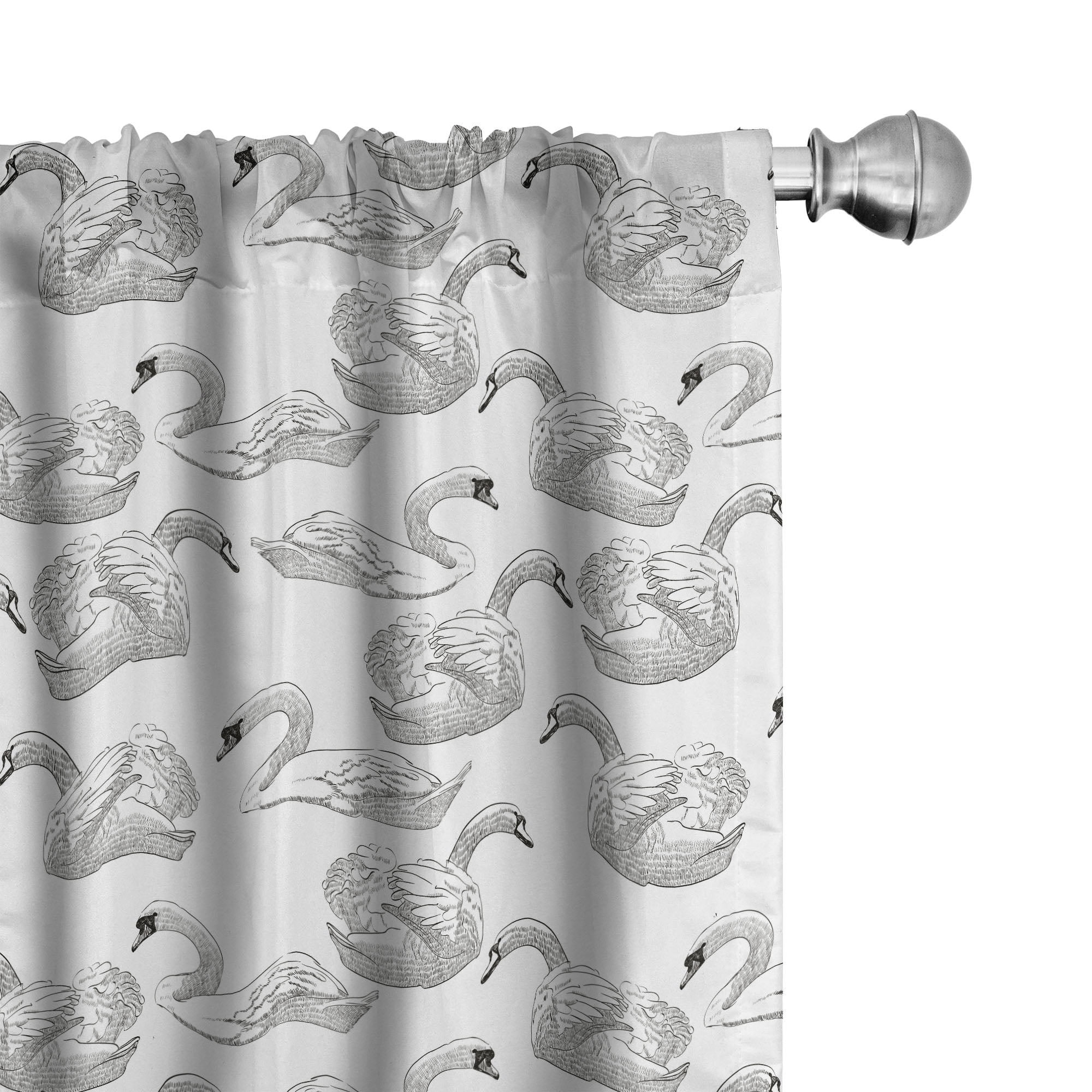 Ambesonne Swan Curtains, Sketch Art Waterfowls, Pair of 28"x84", Black ...
