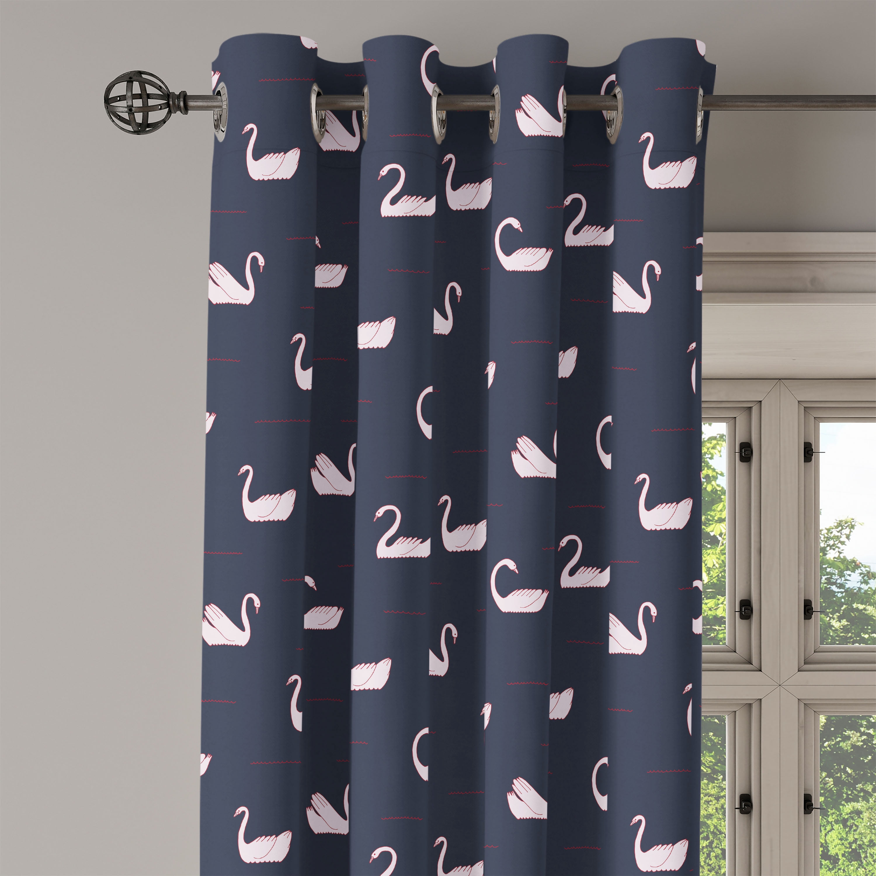 Ambesonne Swan Grommet Curtain Single Panel, Dark Lake with Calm Waves ...