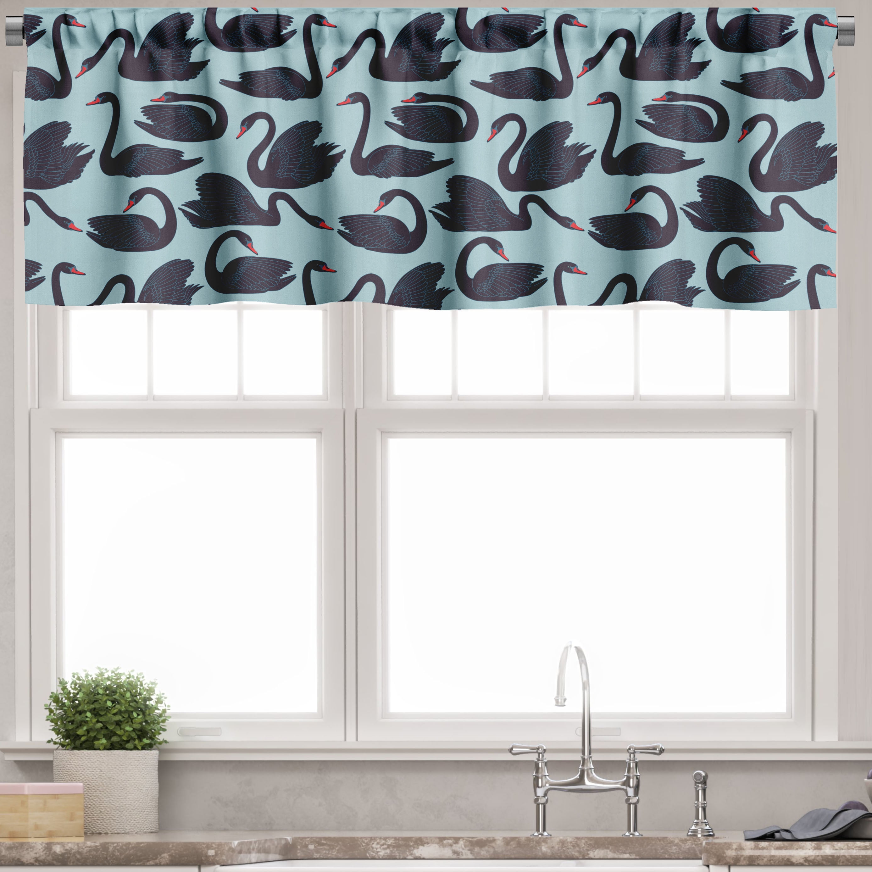 Ambesonne Swan Window Valance, Long Necked Aquatic Bird, 54" X 18 ...