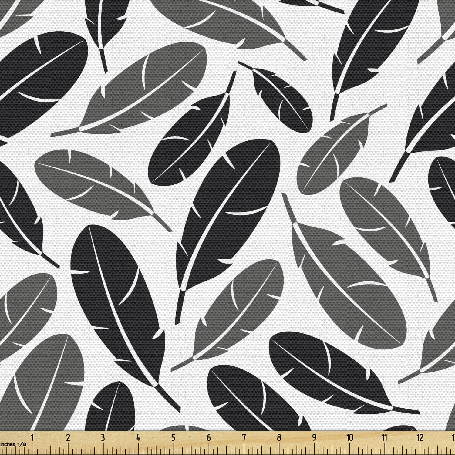 Ambesonne Swans Fabric by the Yard Upholstery, Greyscale Feathers on ...