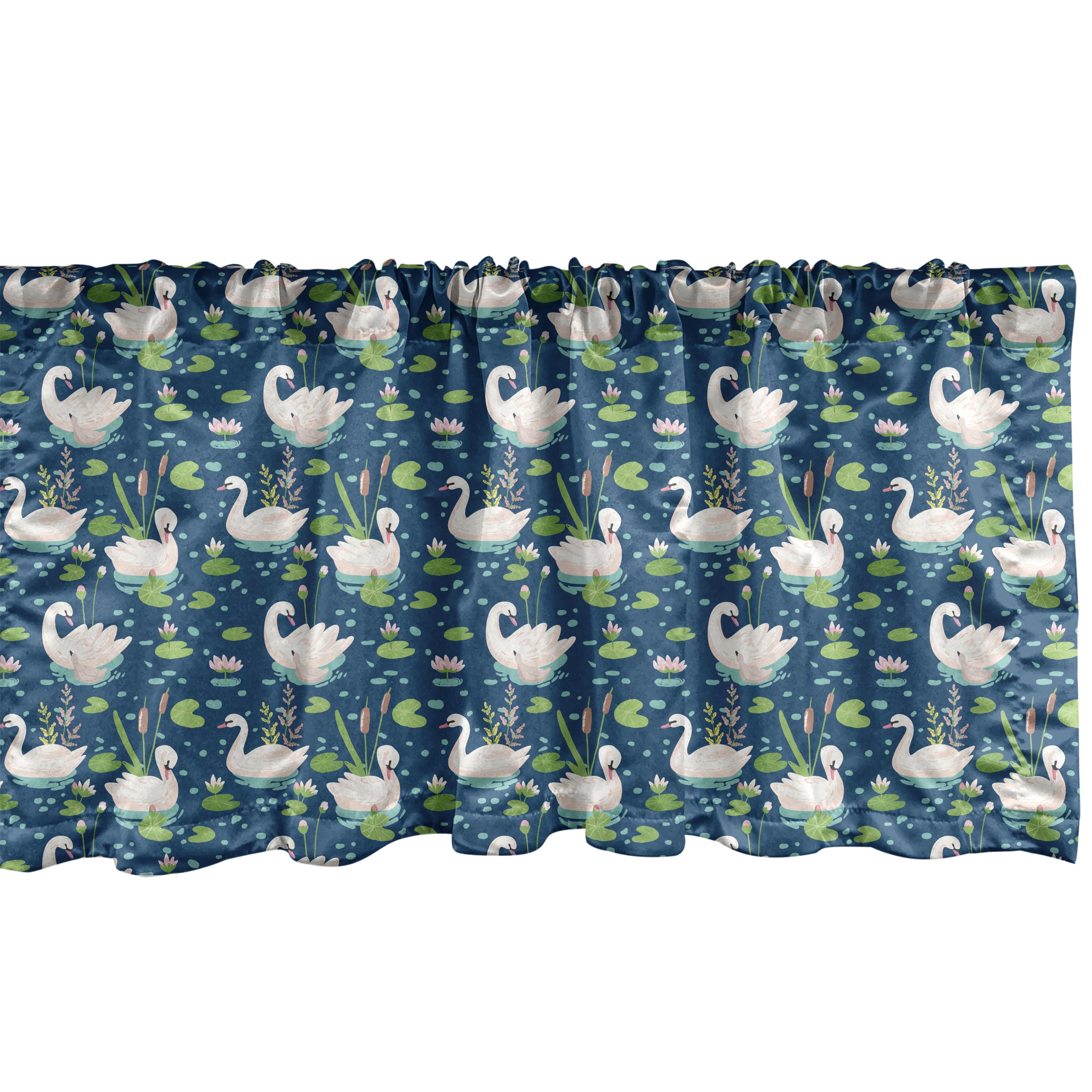 Ambesonne Swans Window Valance, Repetitive Aquatic Birds Lotus Flowers ...