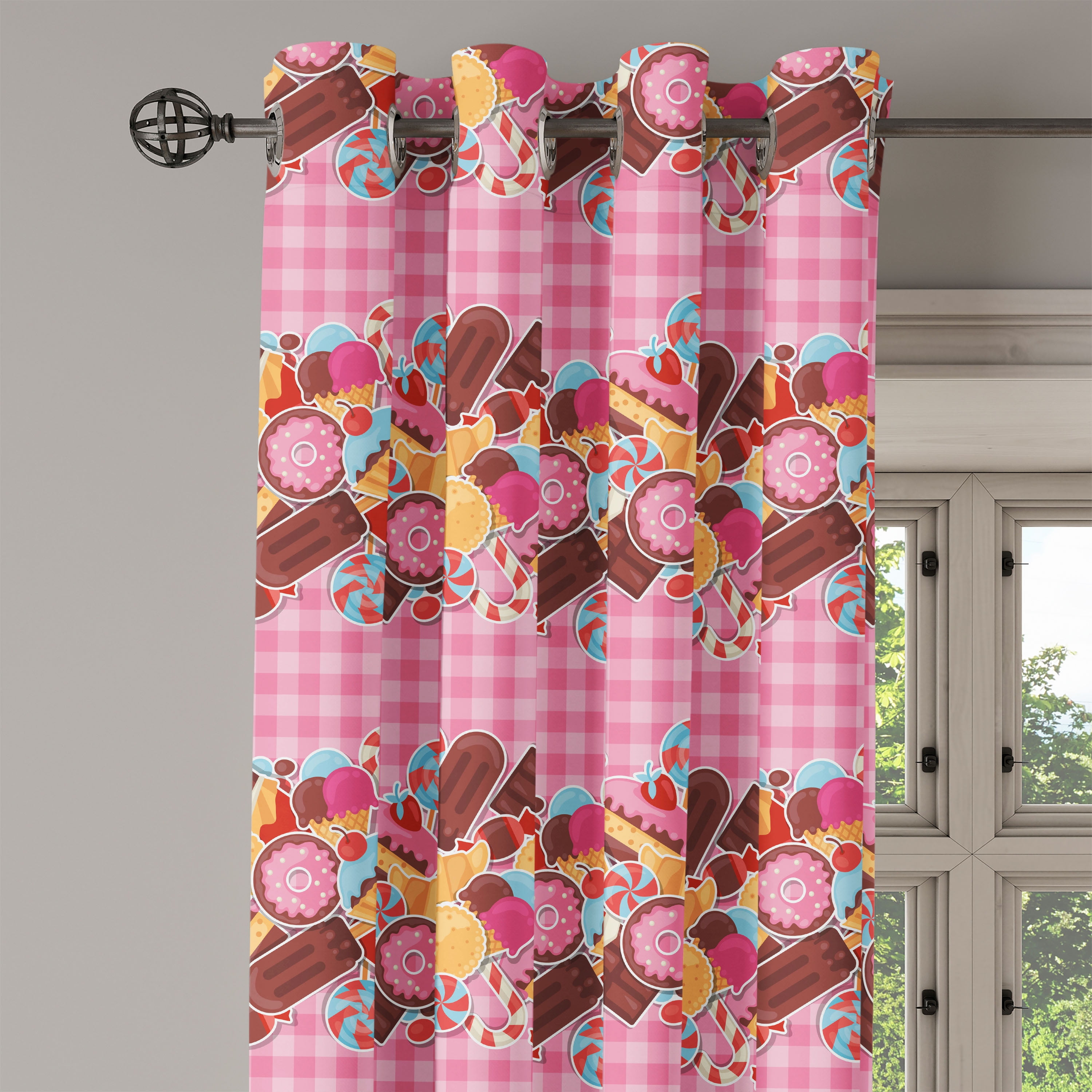 Ambesonne Sweets Grommet Curtain Single Panel, Candy Cookie Sugar Cake ...