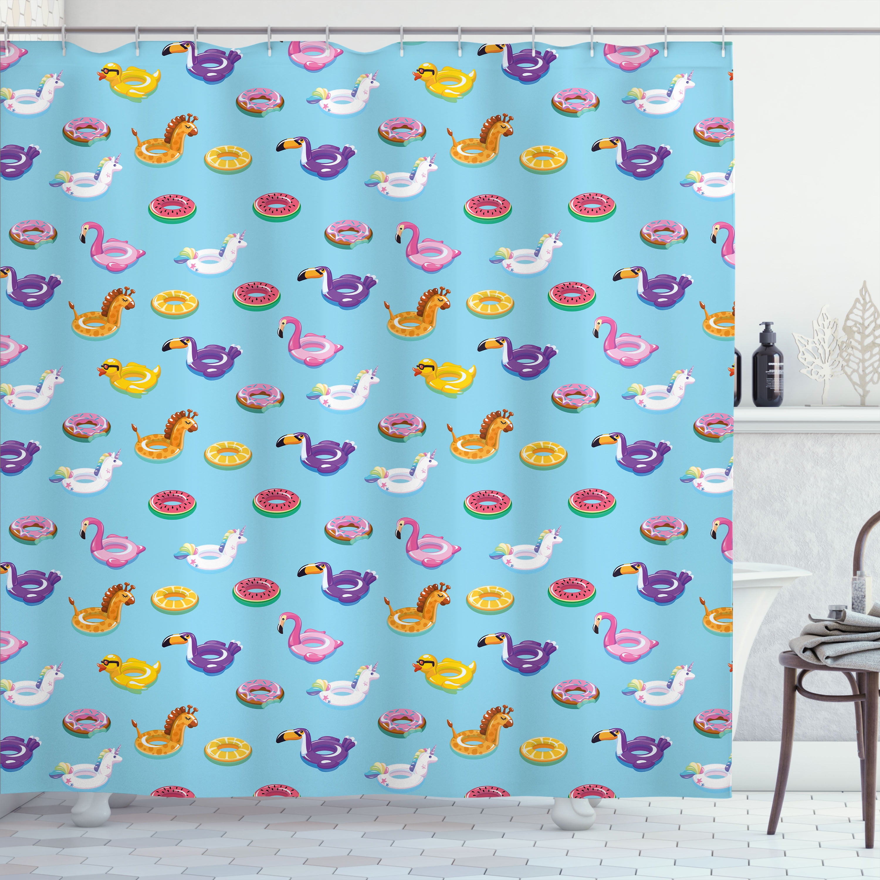 Ambesonne Swimming Shower Curtain, Floating Cartoon Motif Art, 69"Wx84 ...