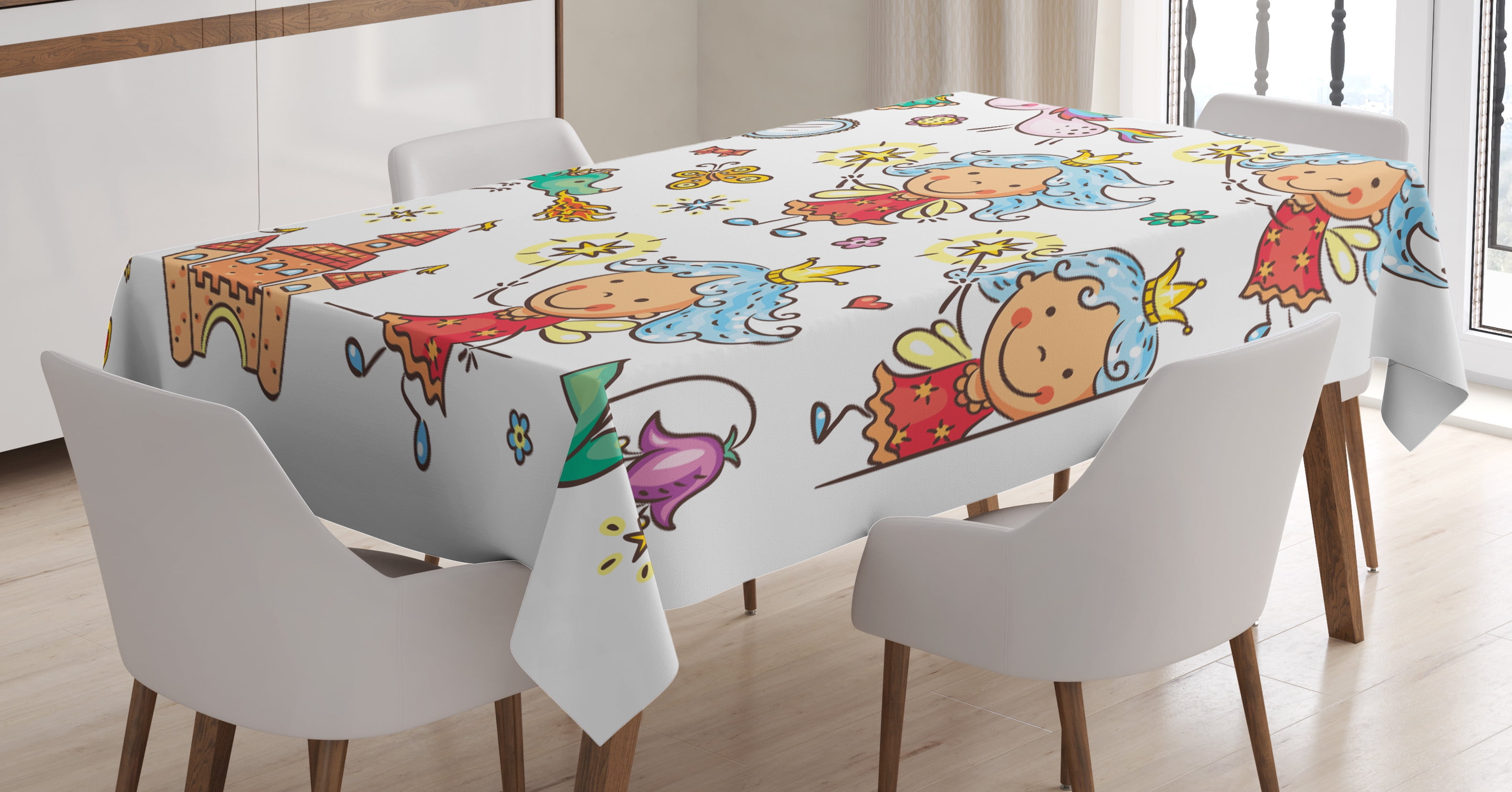 Ambesonne Tablecloth Rectangular Table Cover, Cartoon Cartoon Motif, 60 ...
