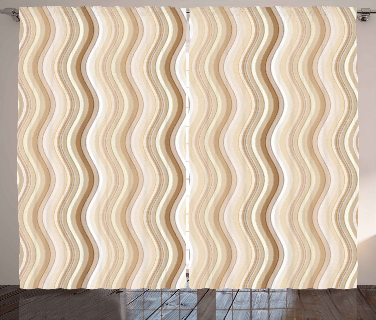 Ambesonne Tan Curtains 2 Panel Set, Wavy Lines Vertical Swirl, 108" x ...