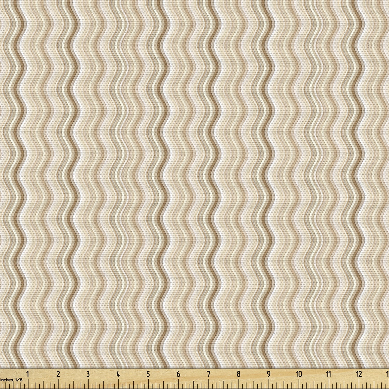 Ambesonne Tan Fabric by the Yard Upholstery, Wavy Lines Vertical Swirl ...