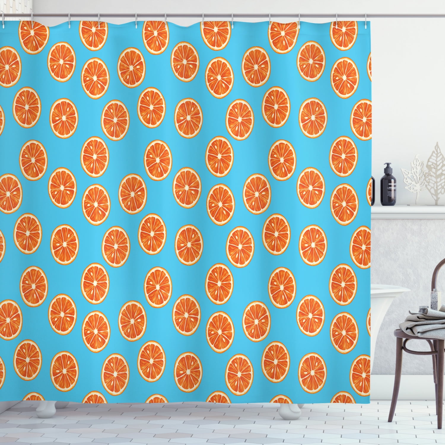 Ambesonne Tangerine Shower Curtain, Exotic Citrus Fruit Round, 69"Wx75 ...