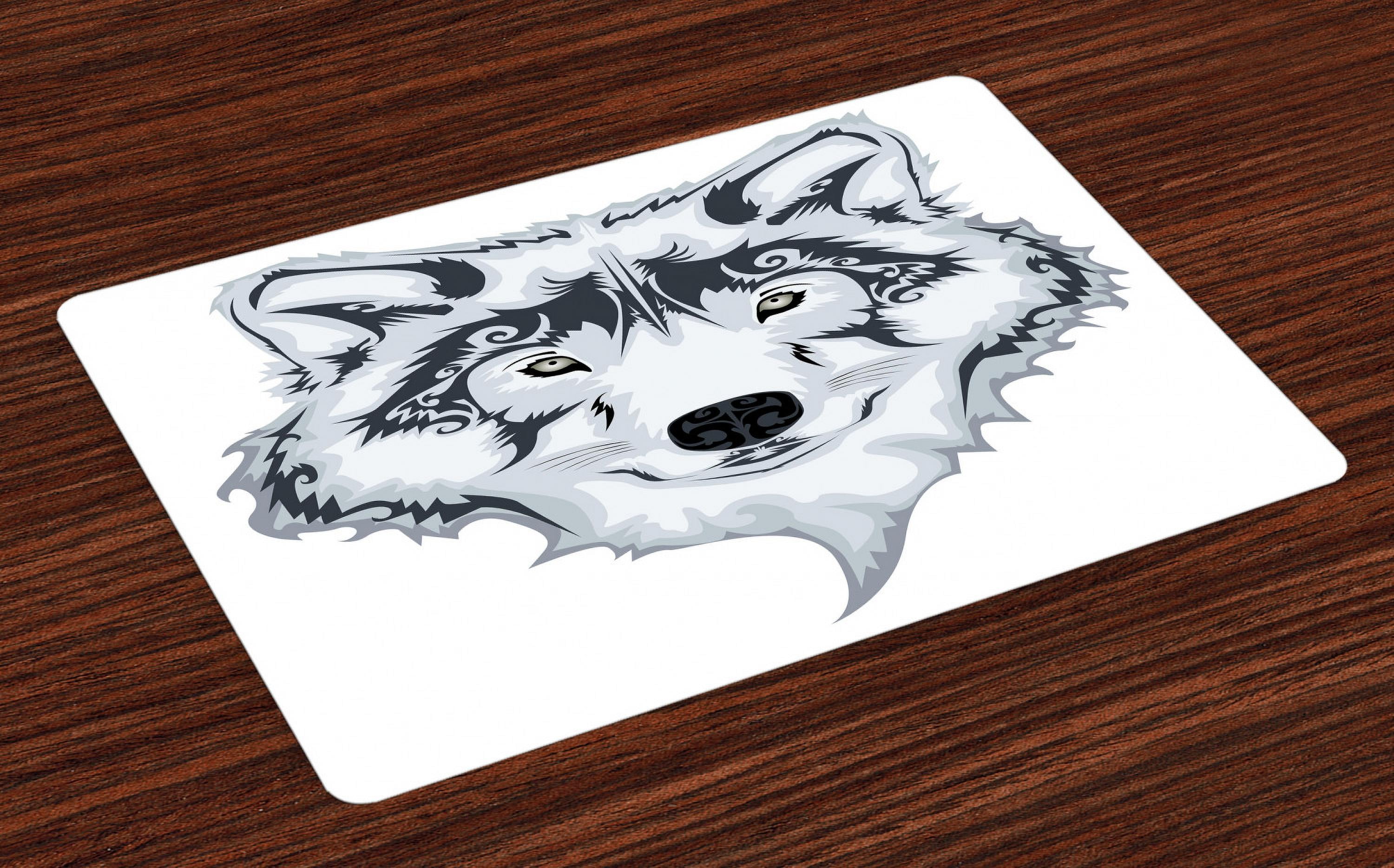 Ambesonne Tattoo Place Mats Set of 4, Tibal Wild Wolf Tattoo, Standard ...