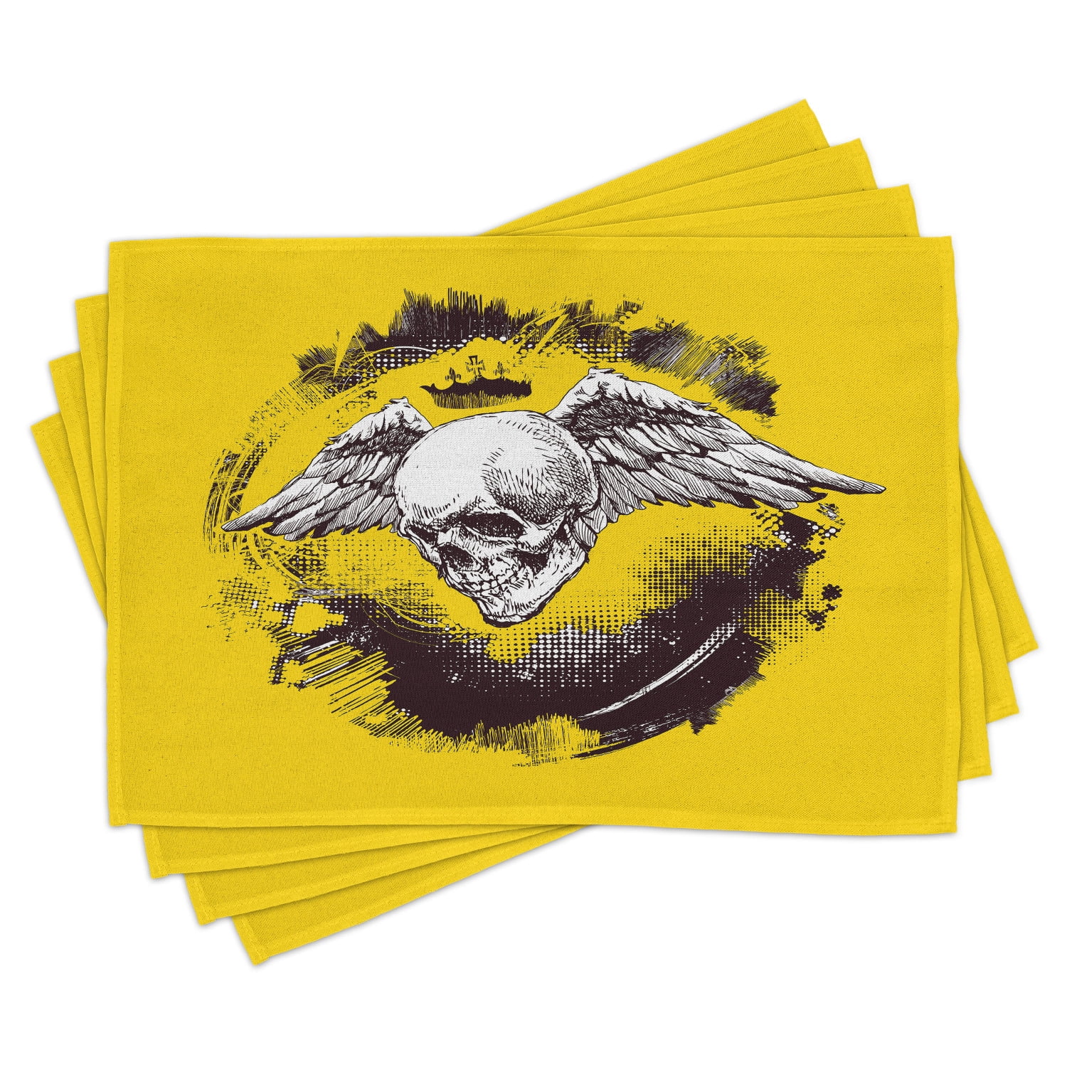 Ambesonne Tattoo Theme Place Mats Set of 4, Skull Wings Gothic Art ...