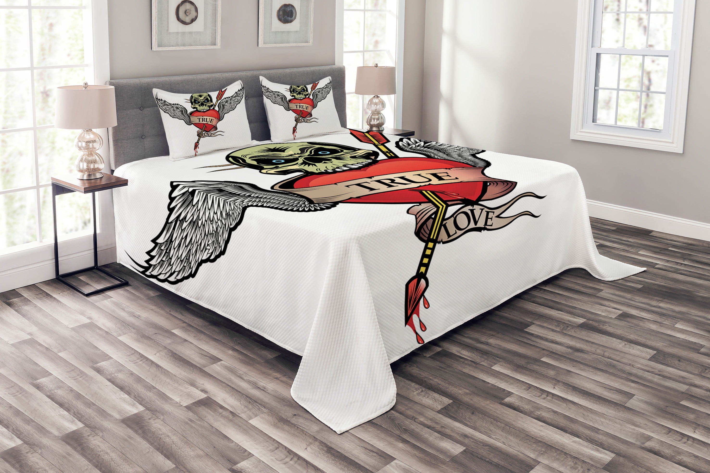 Ambesonne Tattoo Themed Quilted Bedspread Set 3 Pcs, Old School Love ...