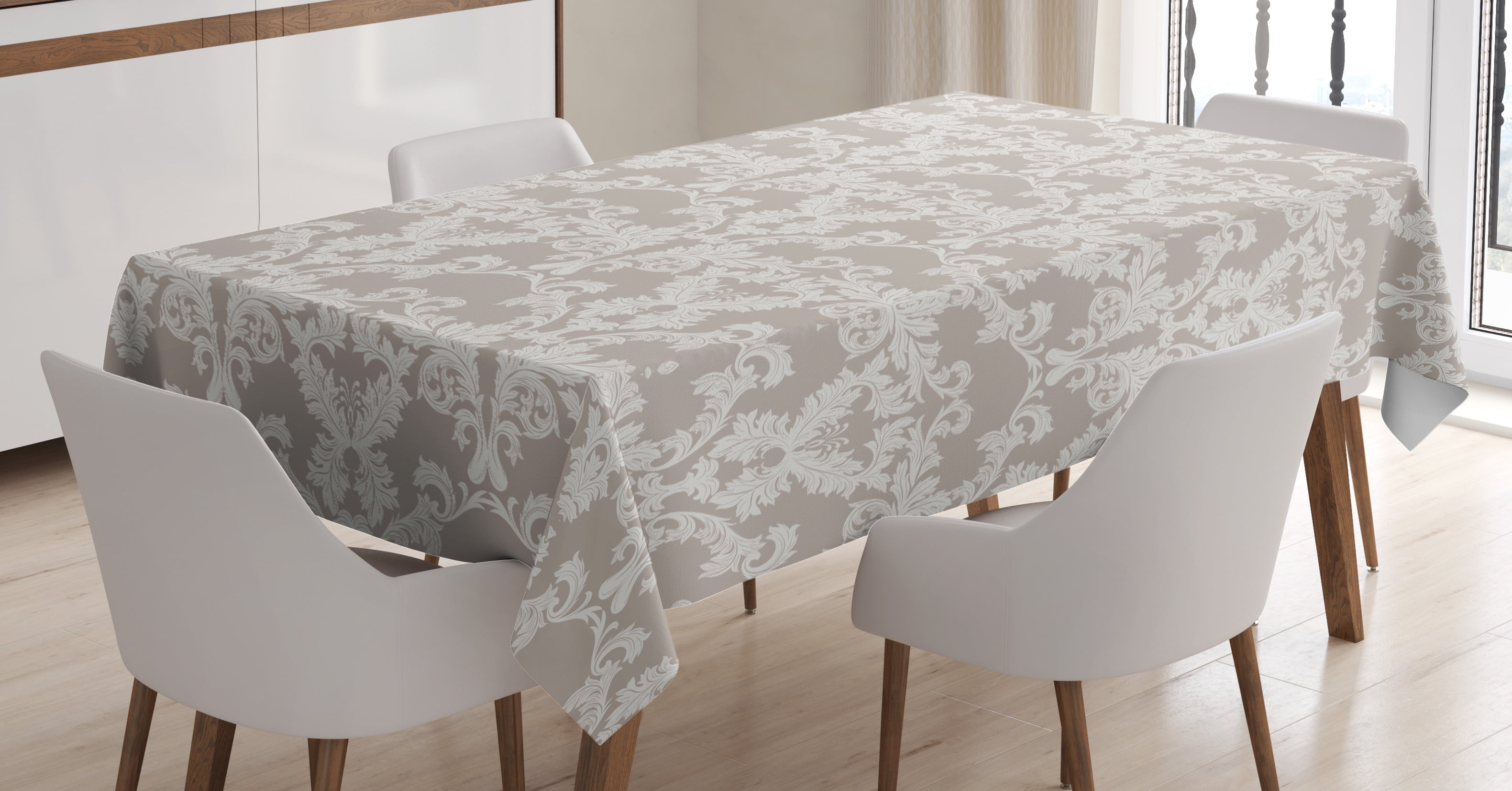 Ambesonne Taupe Tablecloth Rectangular Table Cover, Damask Nature, 60 ...