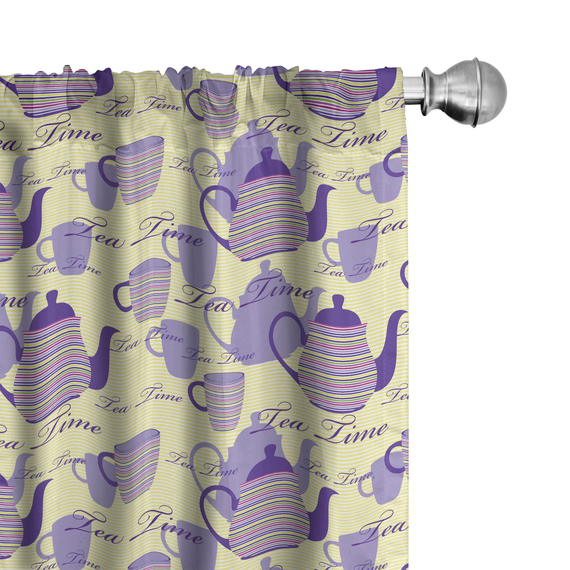 Ambesonne Tea Party Window Curtains, Striped Teapots Cups, Each 28" W x ...