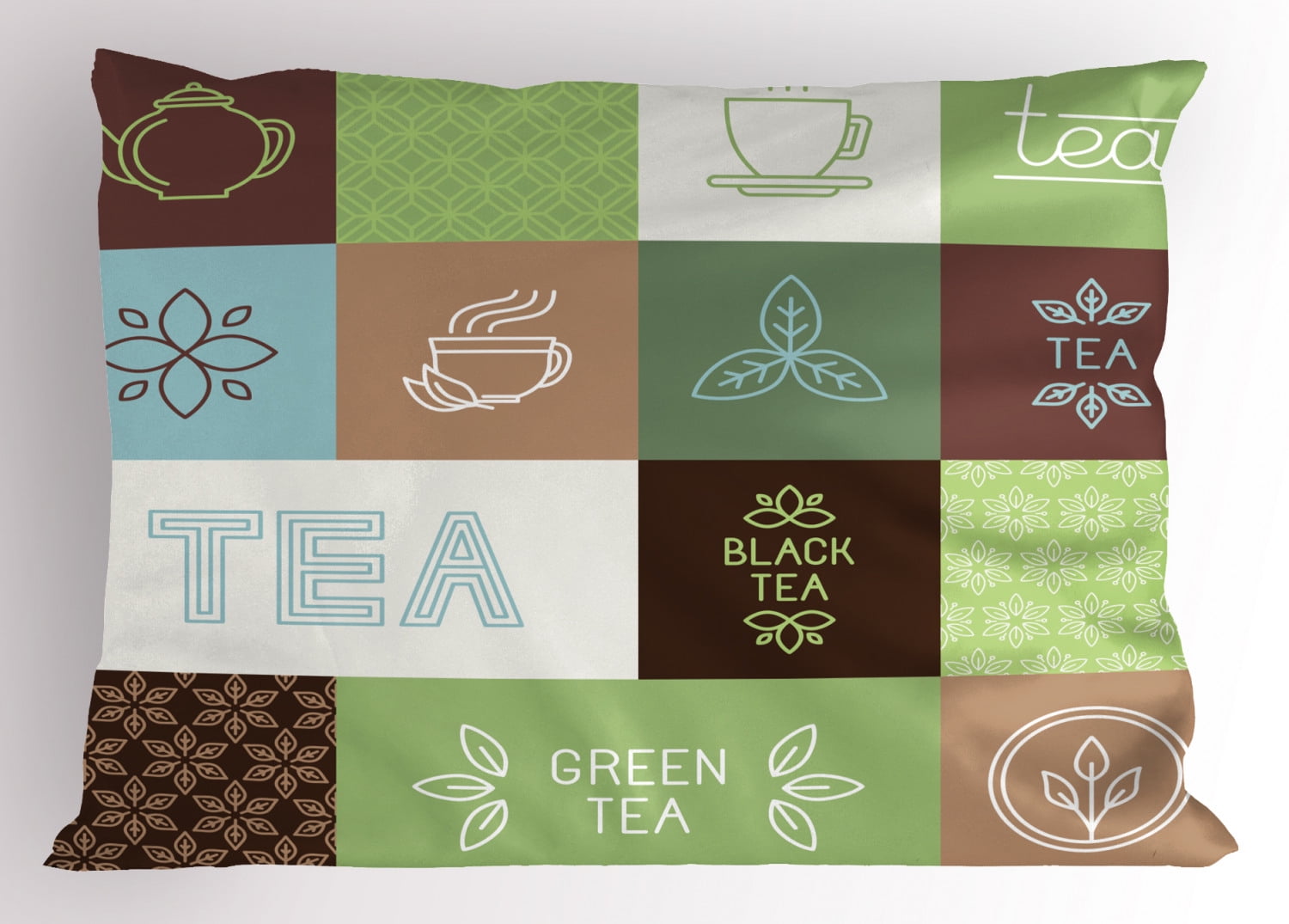 Ambesonne Tea Party Pillow Sham, Checkered Tea Images, 26" X 20", Green ...
