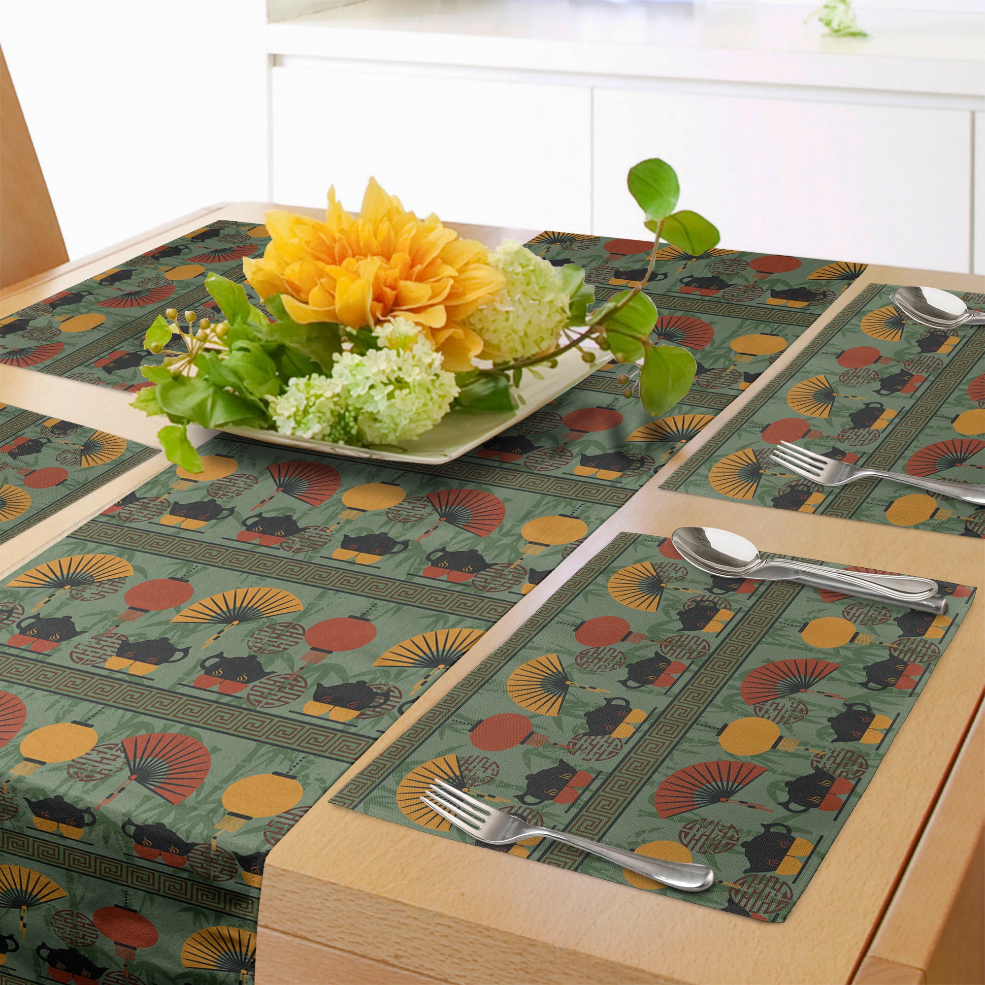 Ambesonne Tea Party Table Runner & Placemats, Chinese Vibes Print Boho ...