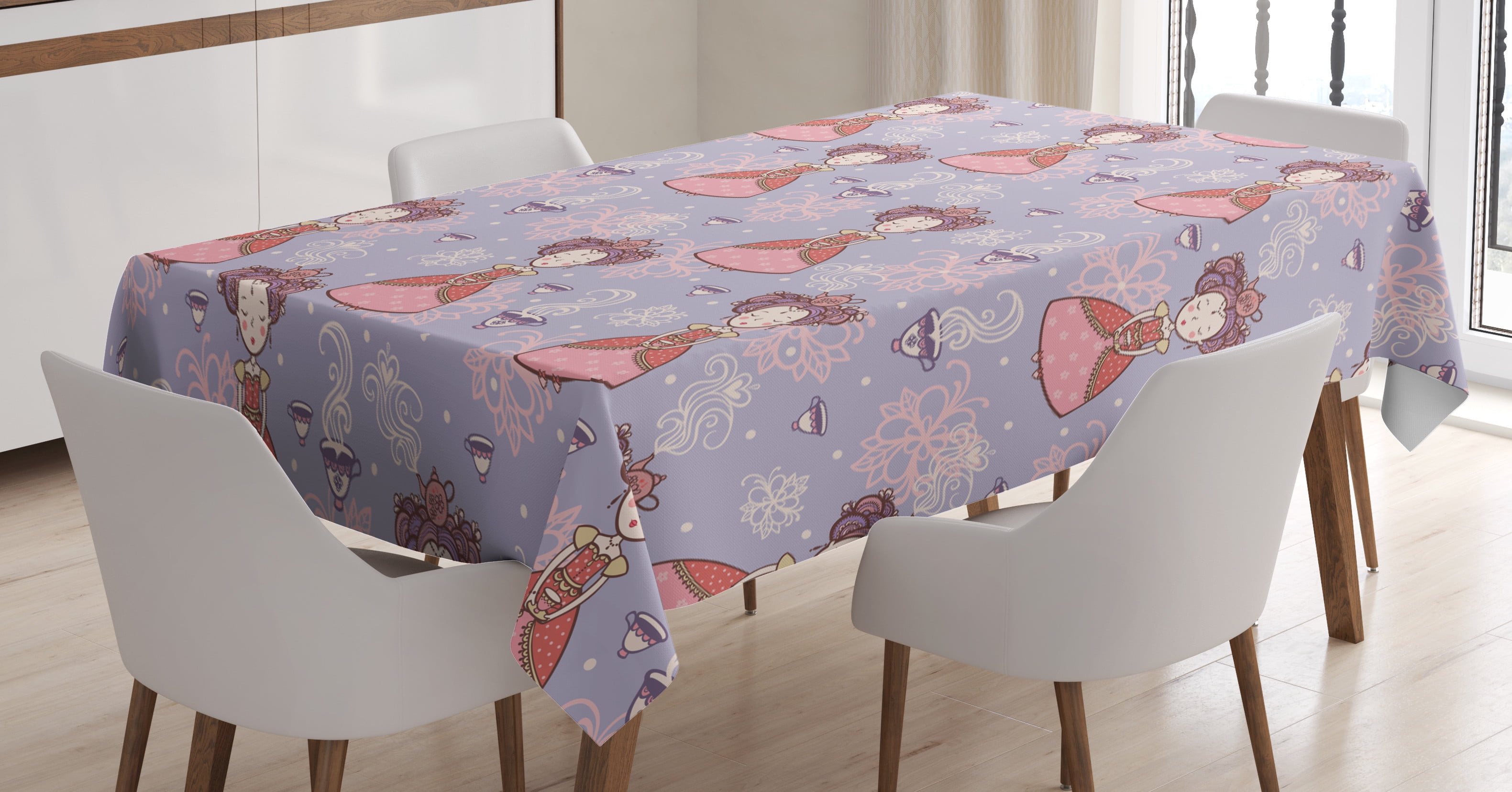 Ambesonne Tea Party Tablecloth Rectangular Table Cover, Teapots Cups ...