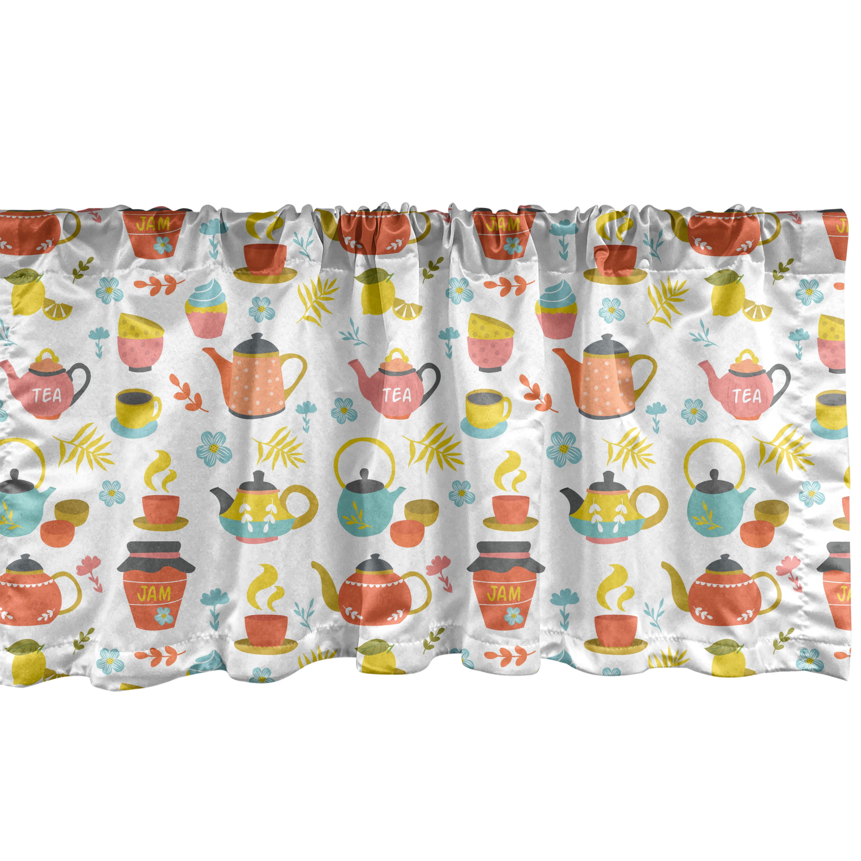 Ambesonne Tea Party Window Valance, Kitchen Bakery Theme Pots, 54" X 18 ...