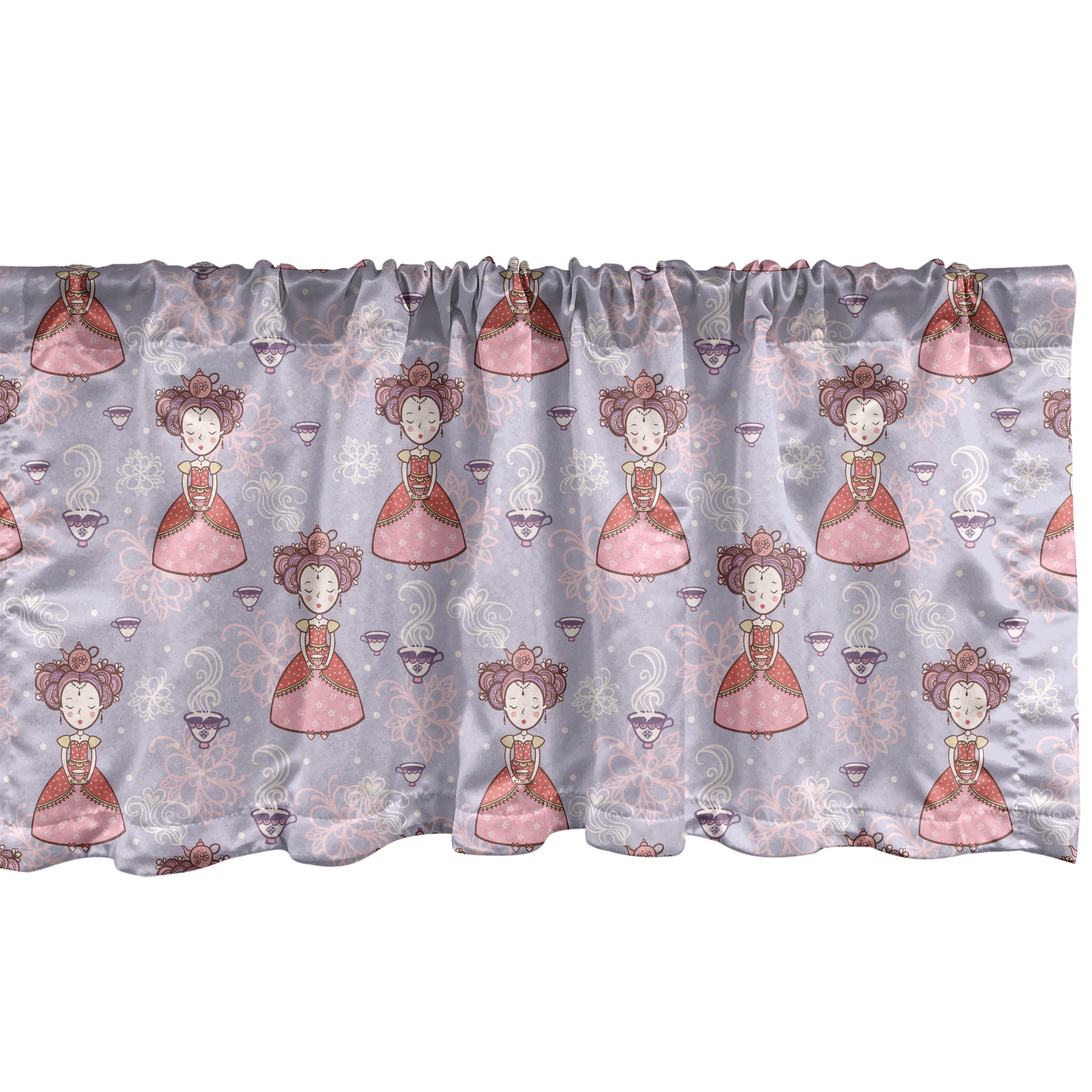 Ambesonne Tea Party Window Valance, Princess with Teacups Abstract ...