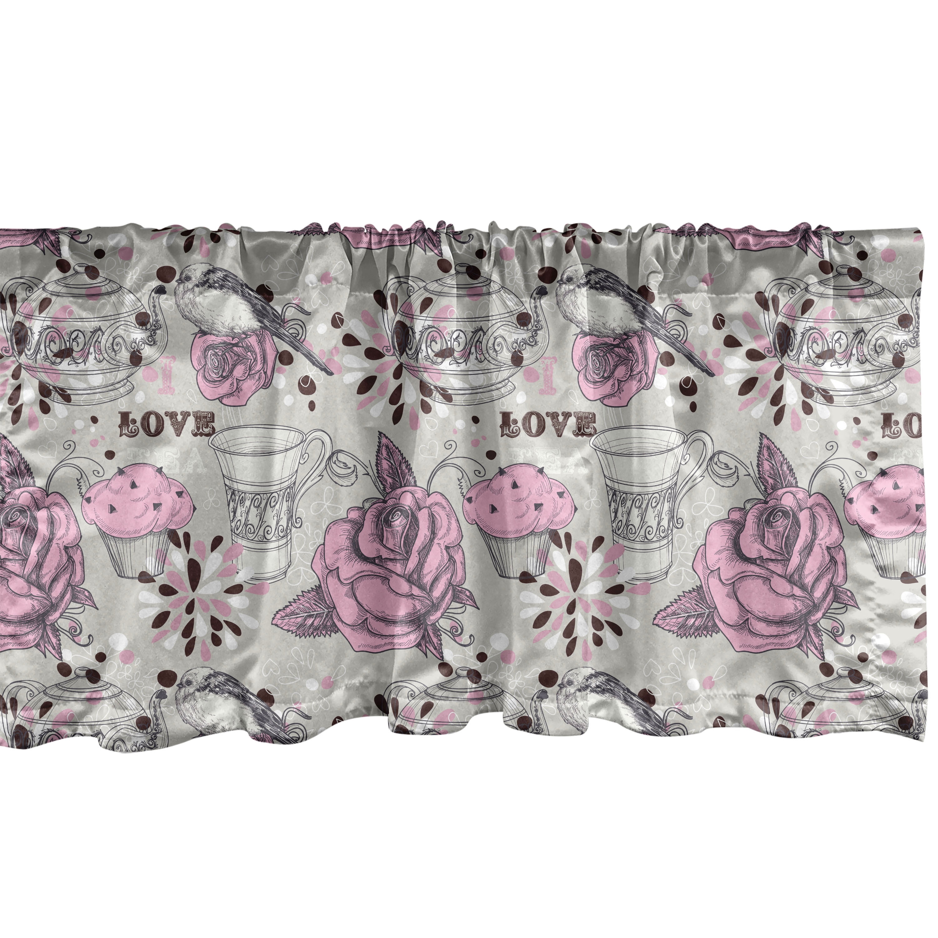 Ambesonne Tea Party Window Valance, Romantic Roses Birds, 54" X 12 ...