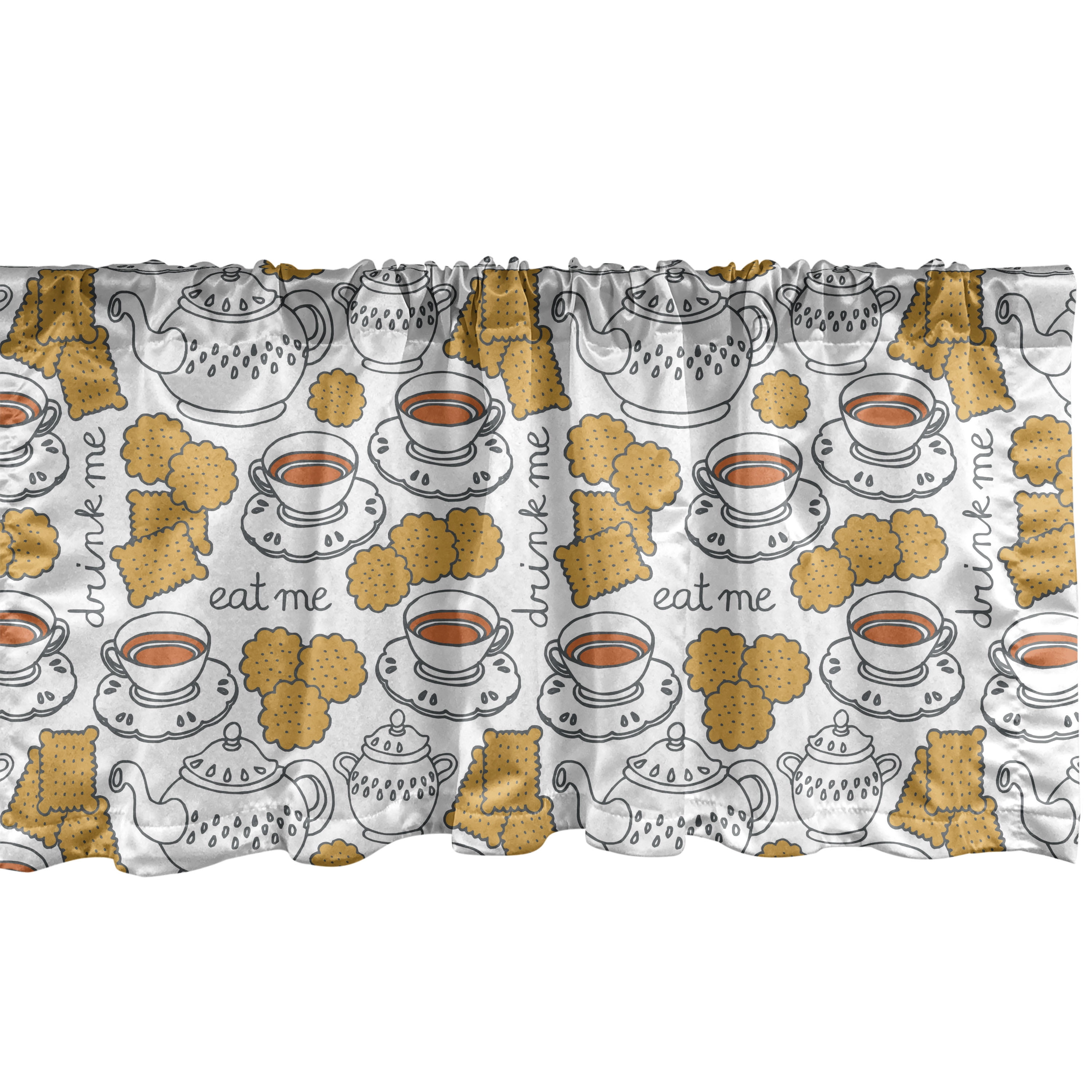Ambesonne Tea Party Window Valance, Tea Pot and Cups Biscuits, 42" x 18 ...
