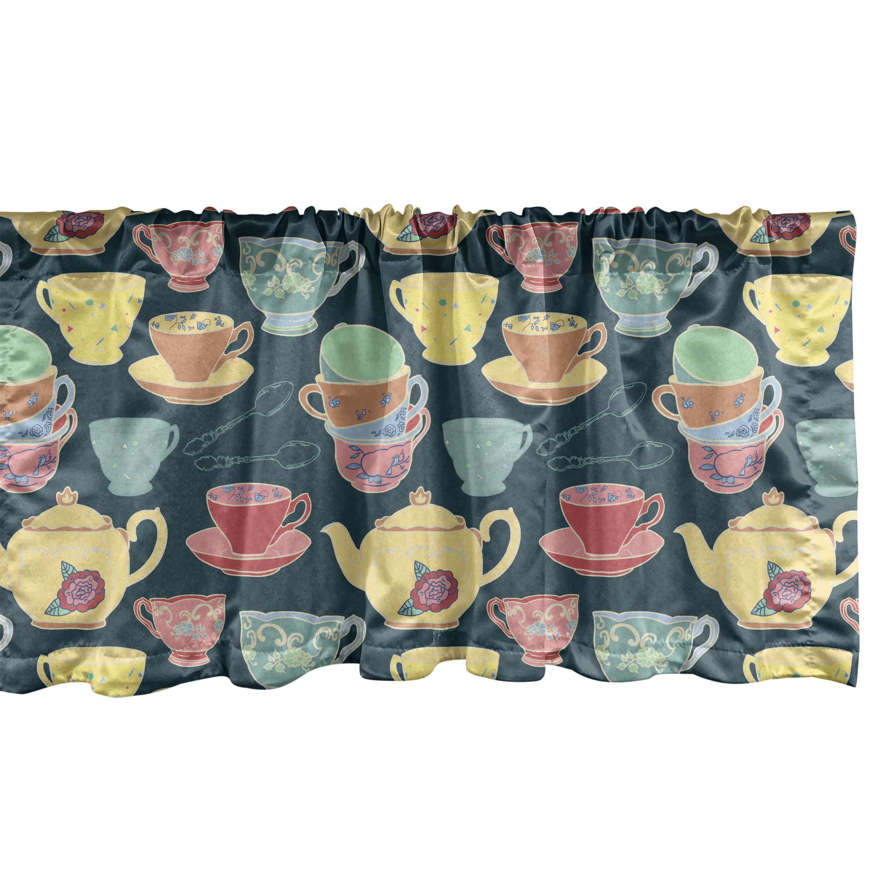 Ambesonne Tea Party Window Valance, Vintage Teapots and Cups, 54" X 18 ...