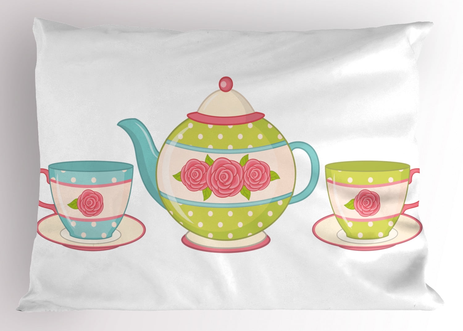 Ambesonne Tea Pillow Sham, Classic Porcelain Floral Teapot, 26" X 20 ...