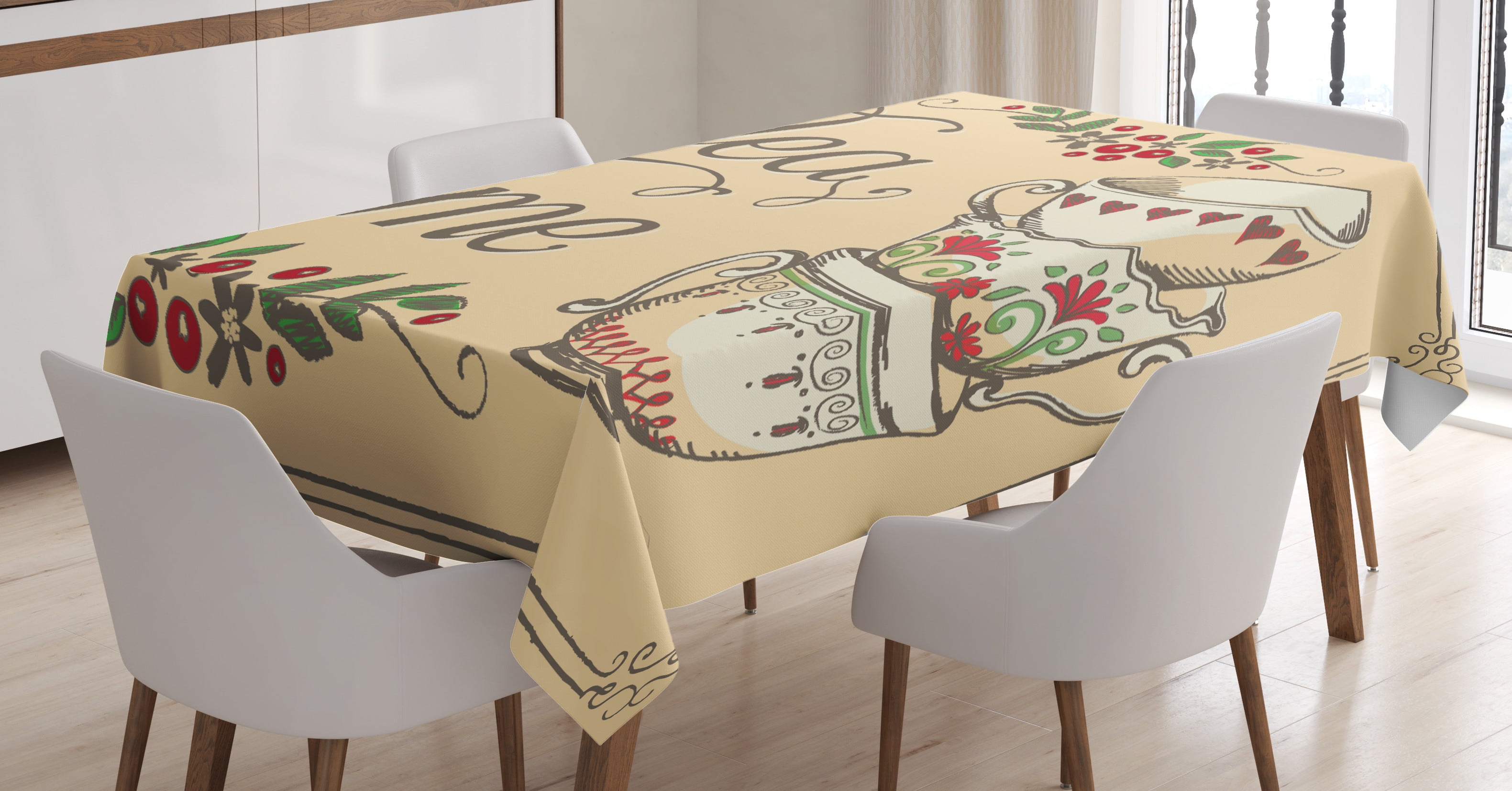 Ambesonne Tea Tablecloth Rectangular Table Cover, Flowers and Berries ...