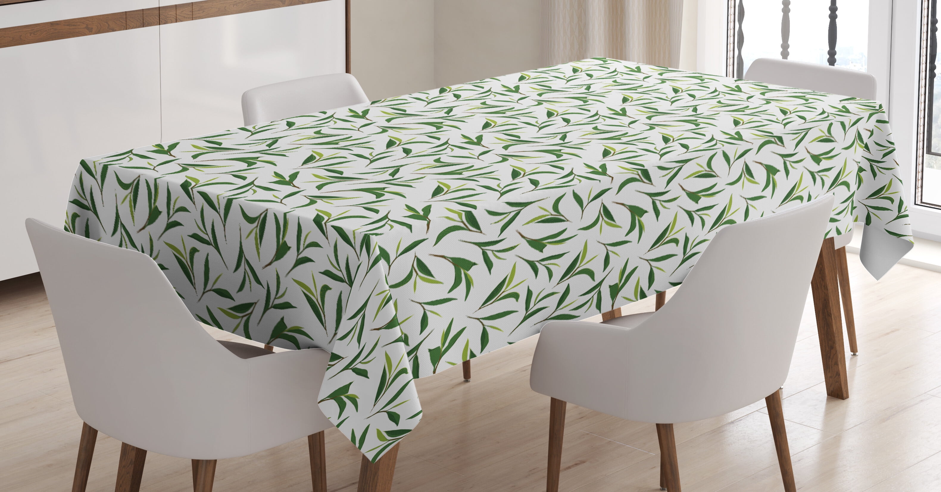 Ambesonne Tea Tablecloth Rectangular Table Cover, Green Leaves ...